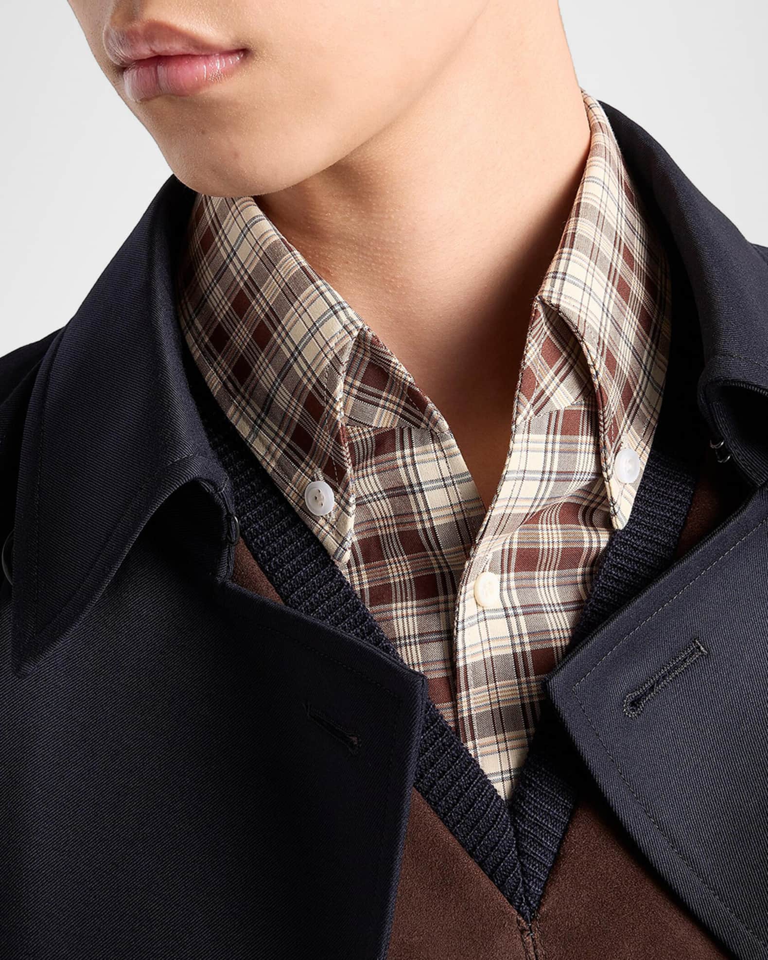 Prada Men's Superfine Wool & Suede Sweater | Neiman Marcus