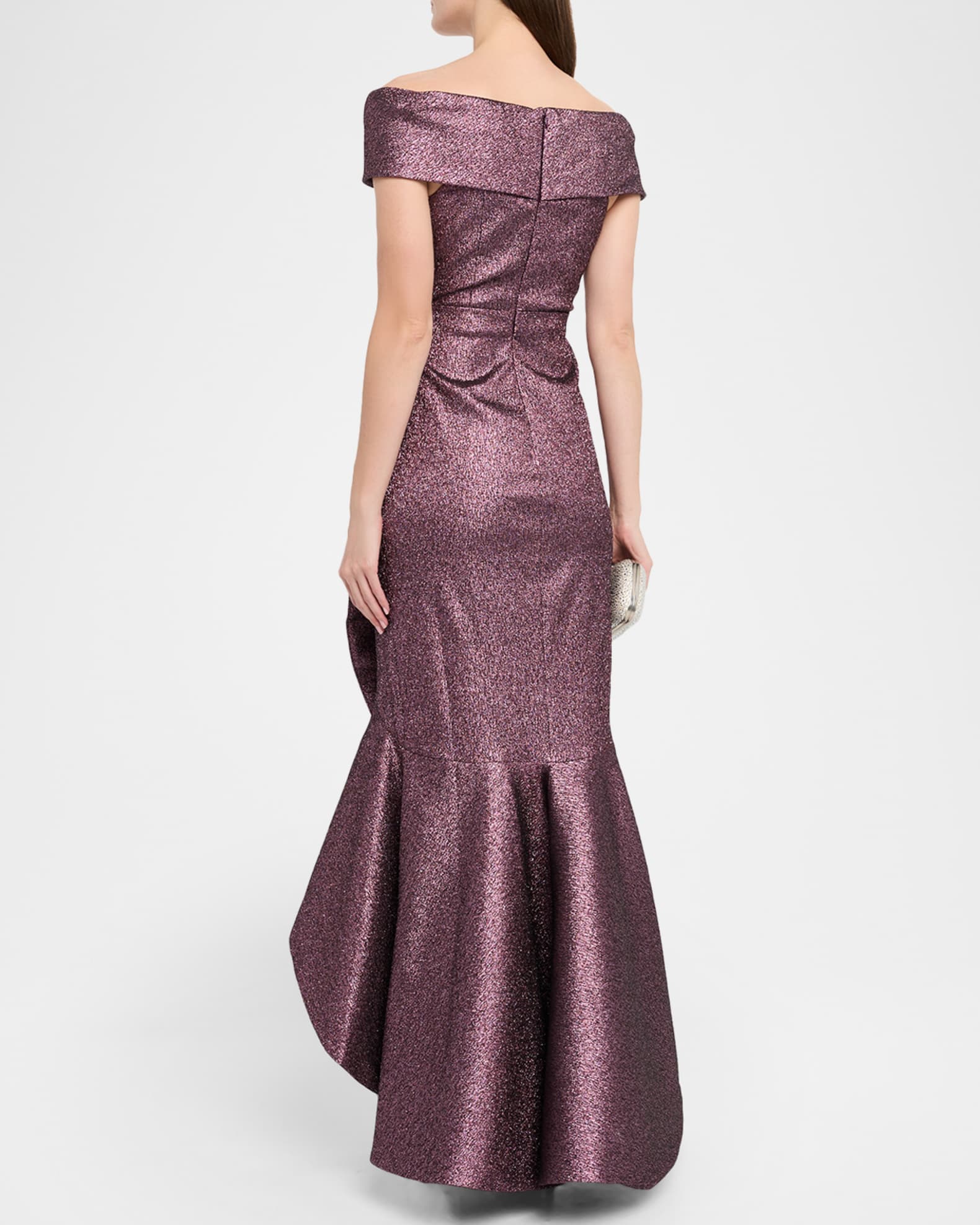 Rickie Freeman for Teri Jon Metallic Jacquard Ruffle High-Low Off ...