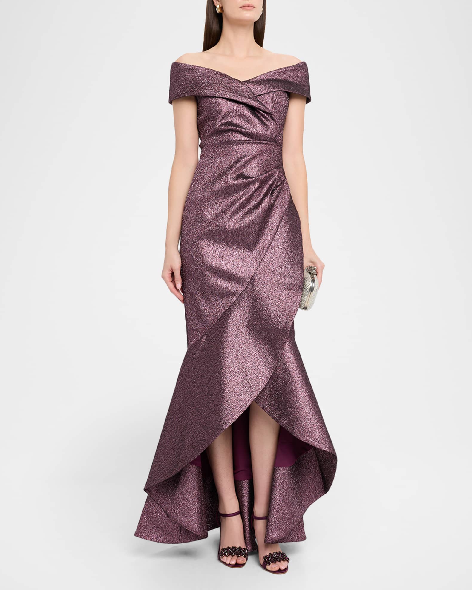 Rickie Freeman for Teri Jon Metallic Jacquard Ruffle High-Low Off ...