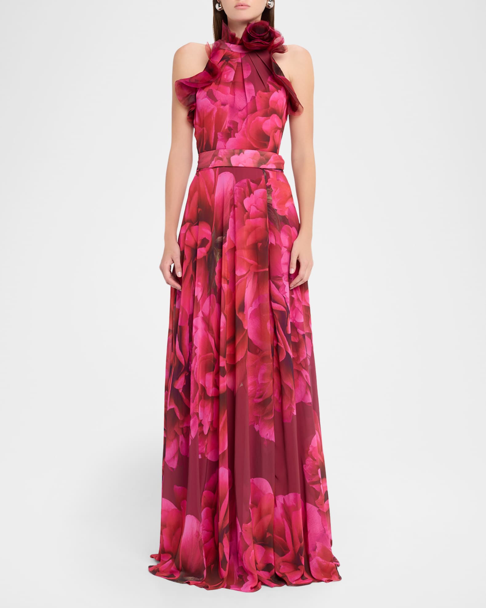 Rickie Freeman for Teri Jon Chiffon Floral Organza Halter Gown | Neiman ...