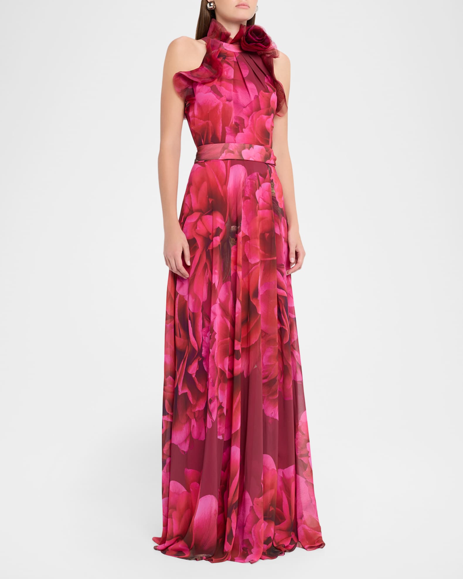 Rickie Freeman for Teri Jon Chiffon Floral Organza Halter Gown | Neiman ...
