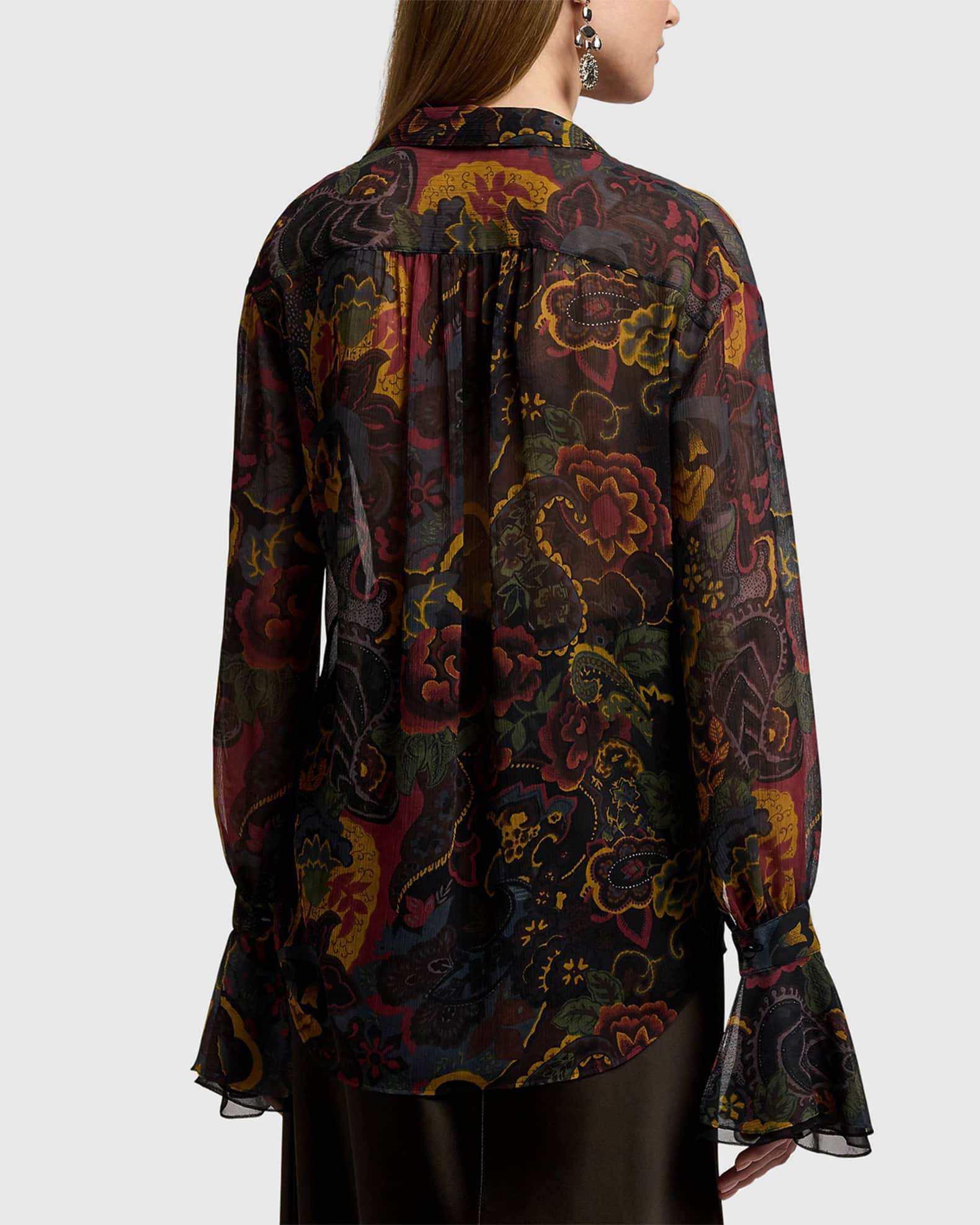 Ralph Lauren Collection Jolie Ruffle Crinkle Chiffon Blouse | Neiman Marcus
