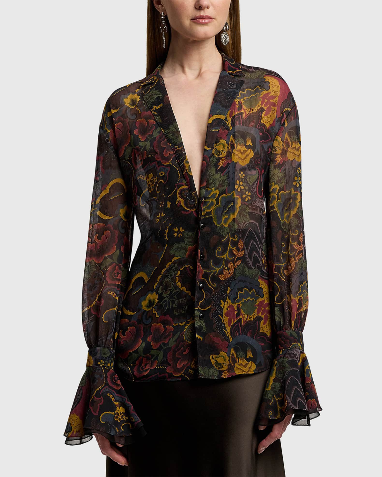 Ralph Lauren Collection Jolie Ruffle Crinkle Chiffon Blouse | Neiman Marcus