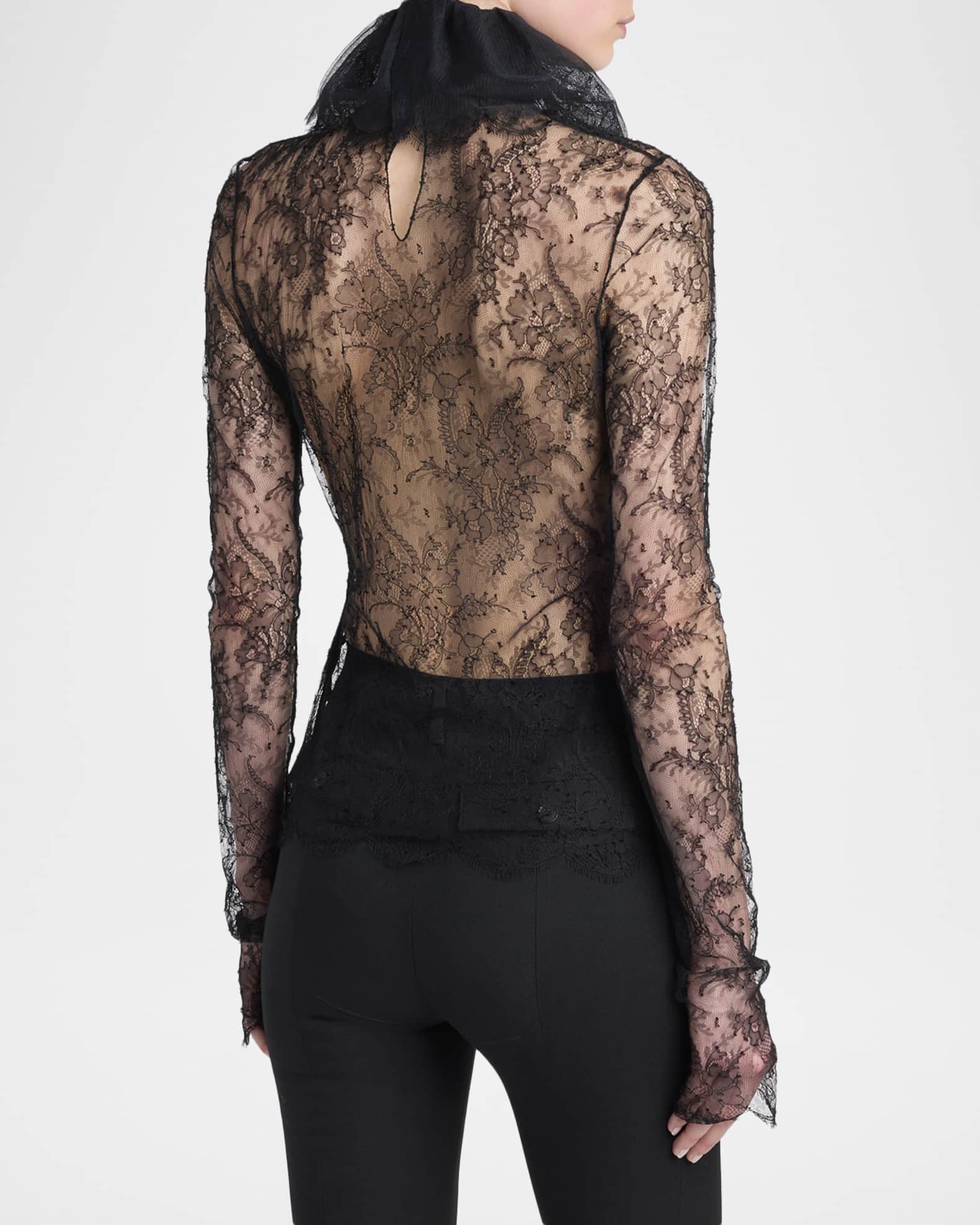 McQueen Ruffle Collar Sheer Lace Top | Neiman Marcus