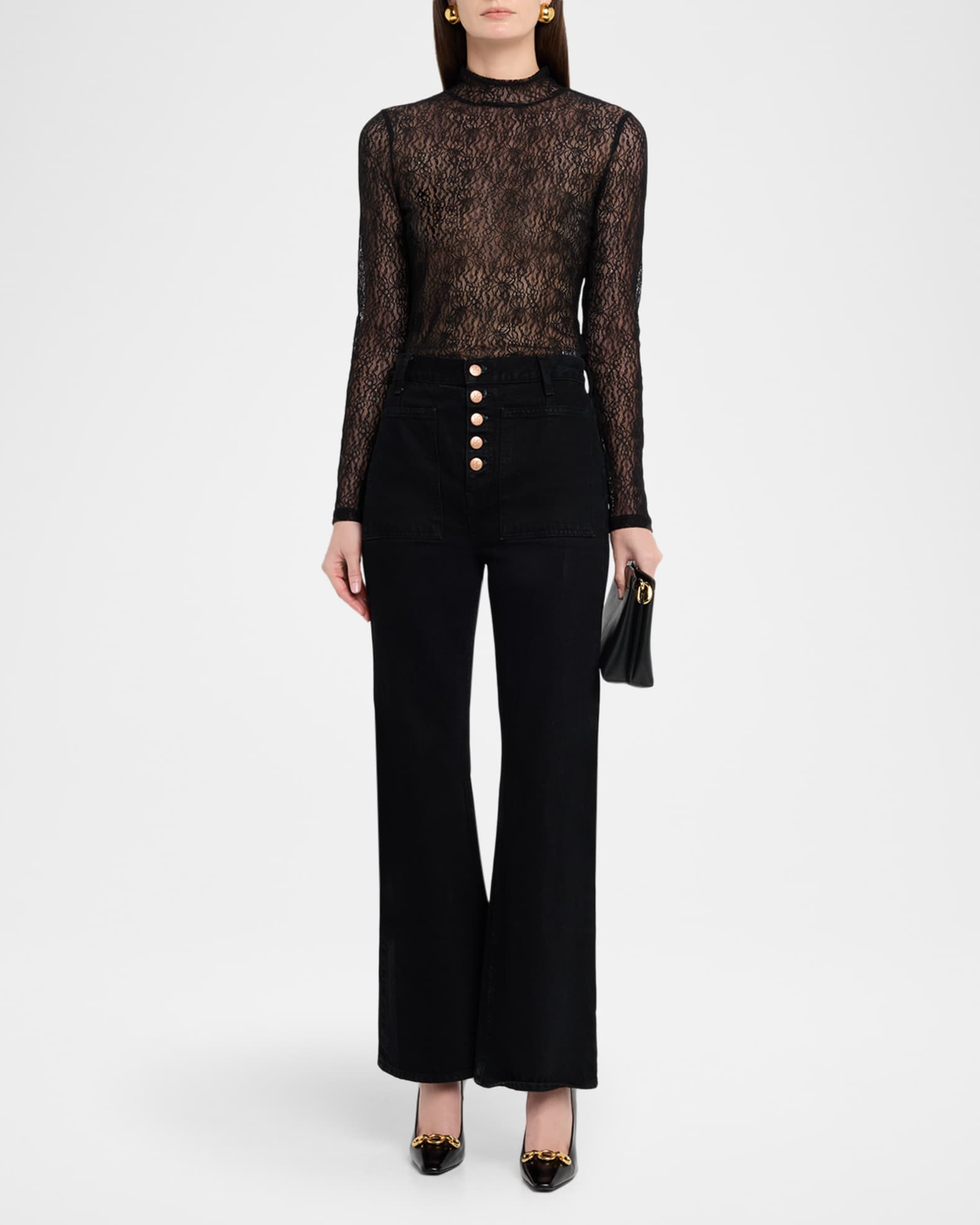 Veronica Beard Nate Lace Mock-Neck Top | Neiman Marcus