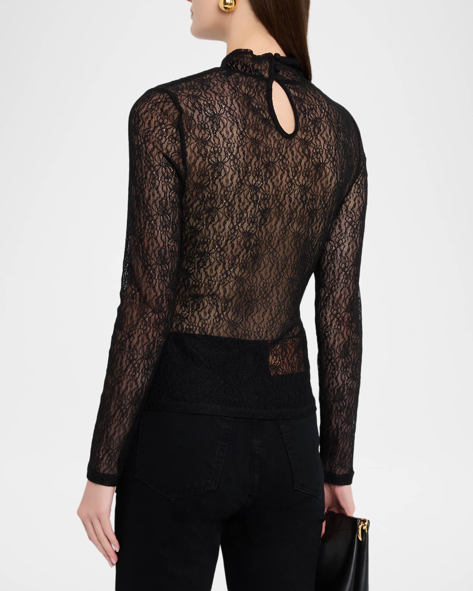 Veronica Beard Nate Lace Mock-Neck Top | Neiman Marcus