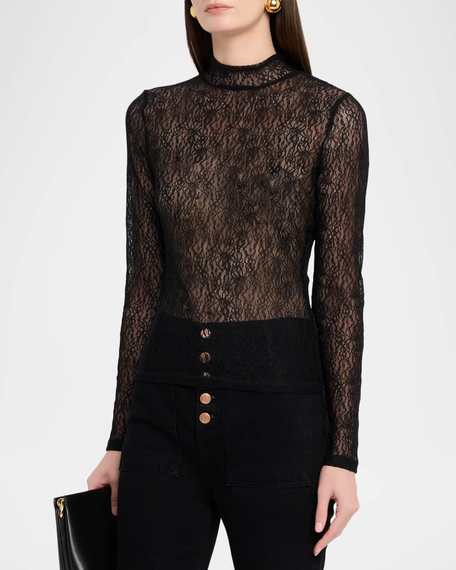 Veronica Beard Nate Lace Mock-Neck Top | Neiman Marcus