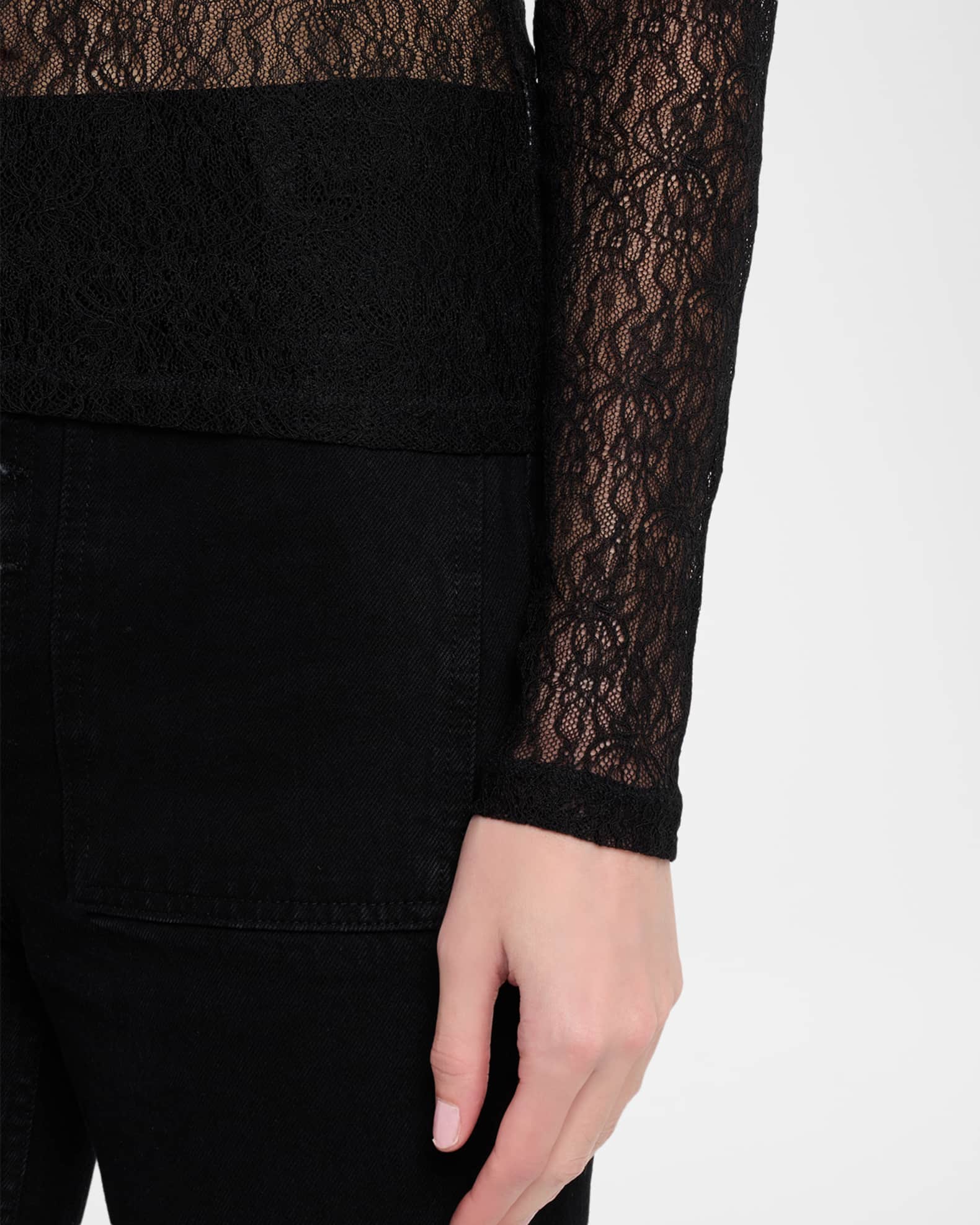 Veronica Beard Nate Lace Mock-Neck Top | Neiman Marcus
