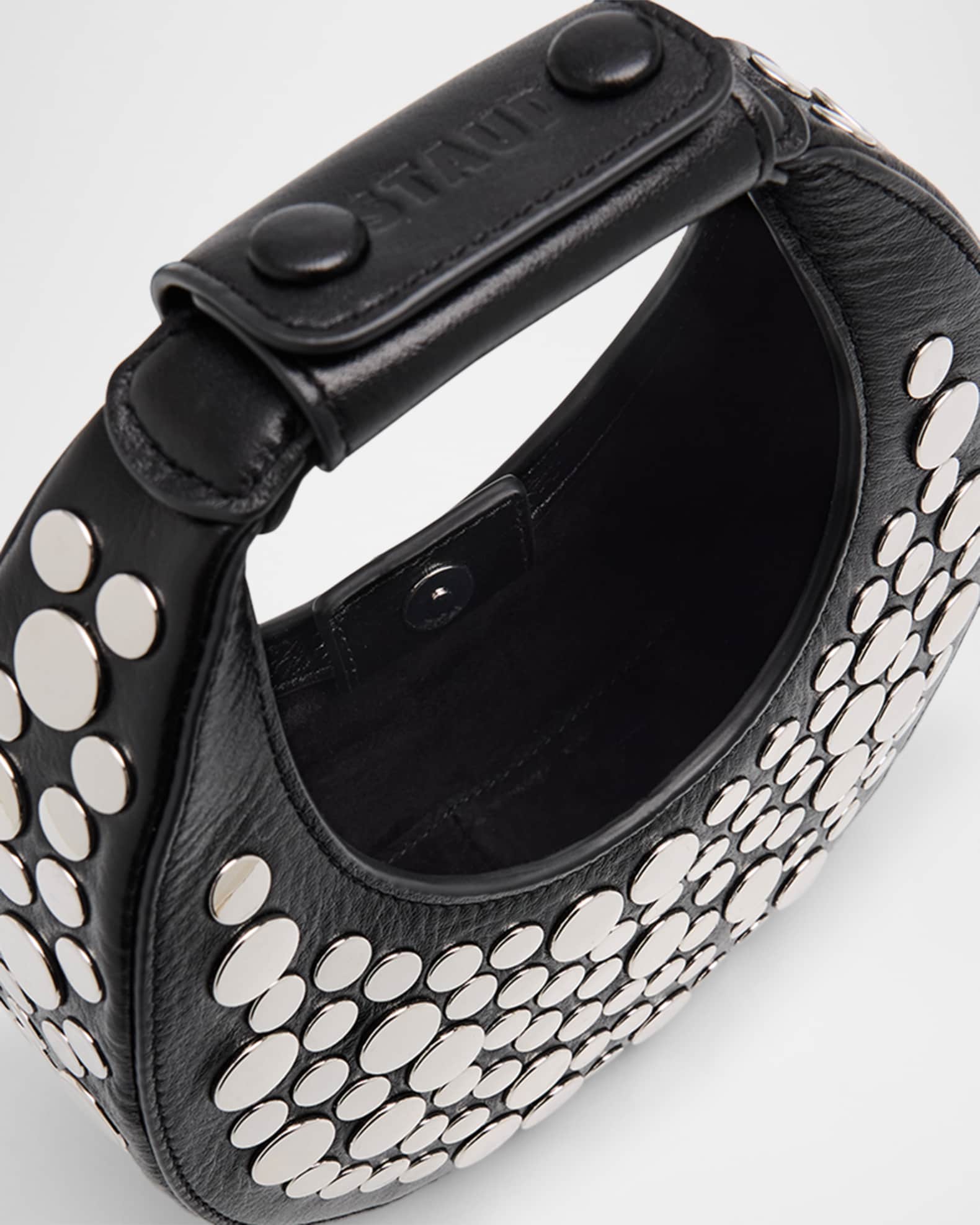STAUD Oval Mirror Studed Leather Top-Handle Bag | Neiman Marcus