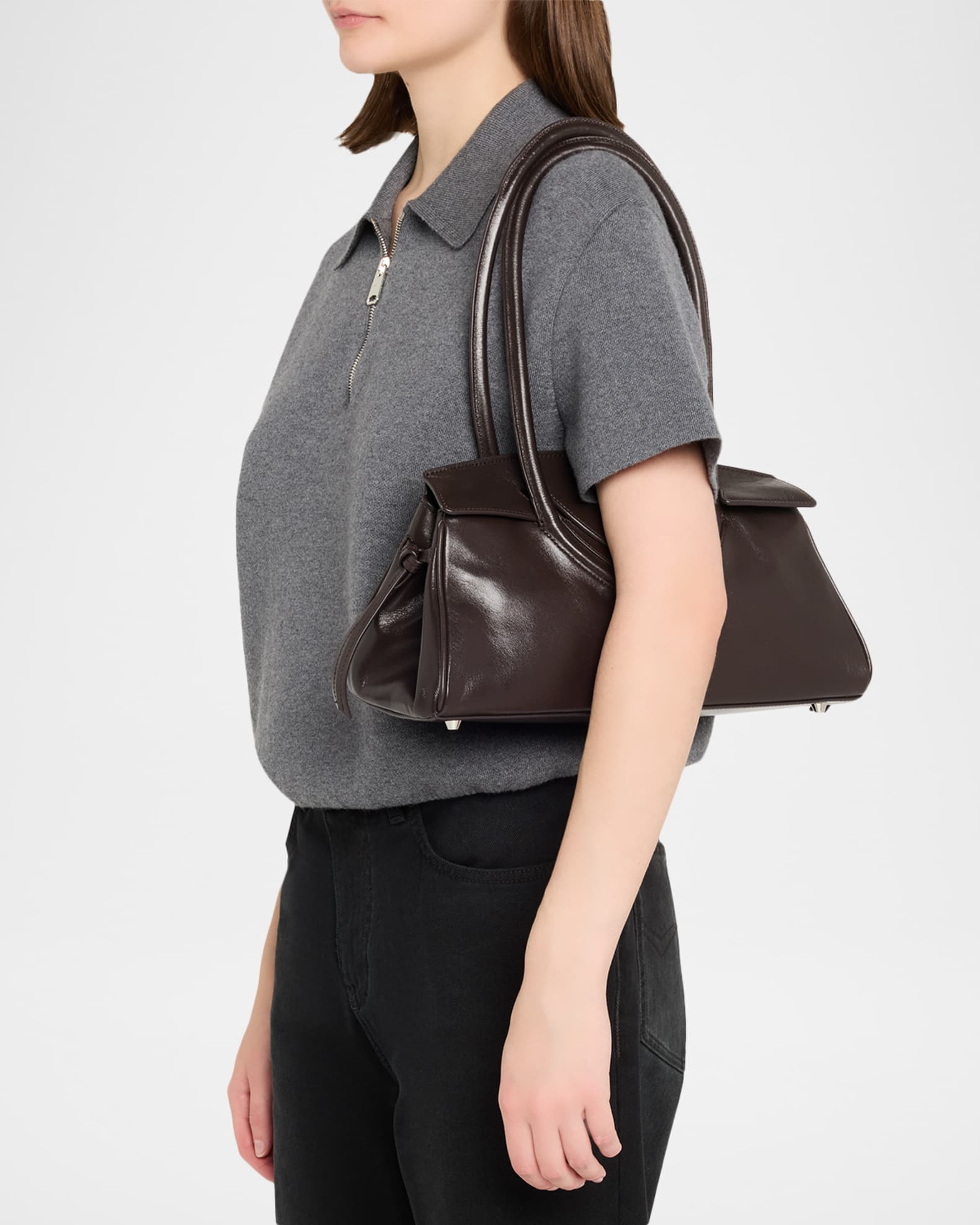 STAUD Maude Polished Leather Shoulder Bag | Neiman Marcus