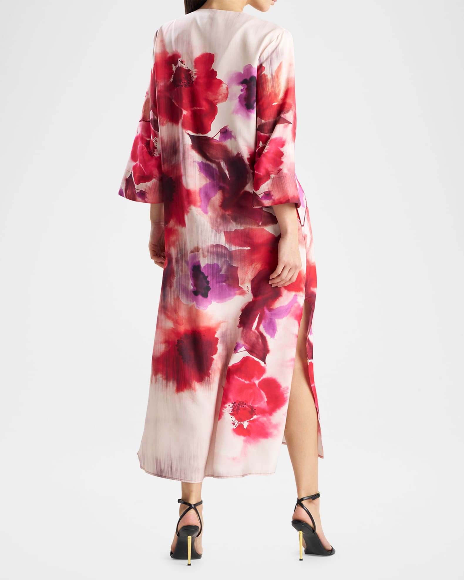 Natori Mizuki Floral-Print Charmeuse Caftan | Neiman Marcus