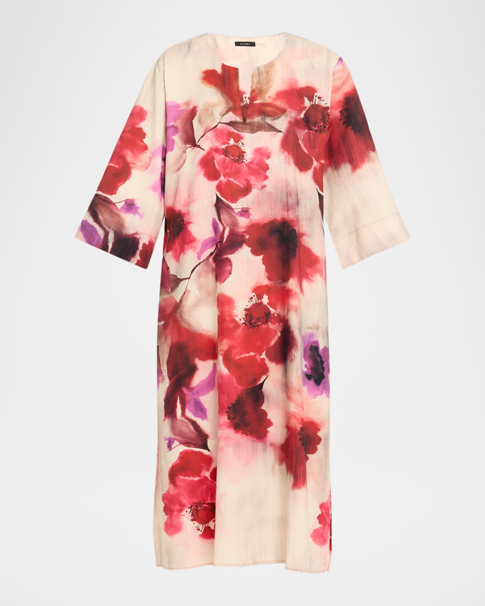Natori Mizuki Floral-Print Charmeuse Caftan | Neiman Marcus