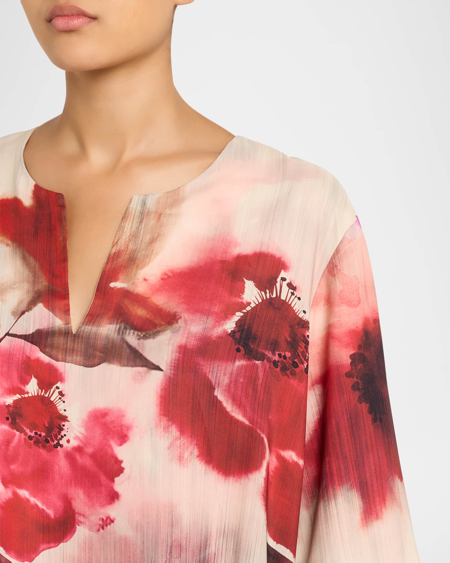 Natori Mizuki Floral-Print Charmeuse Caftan | Neiman Marcus