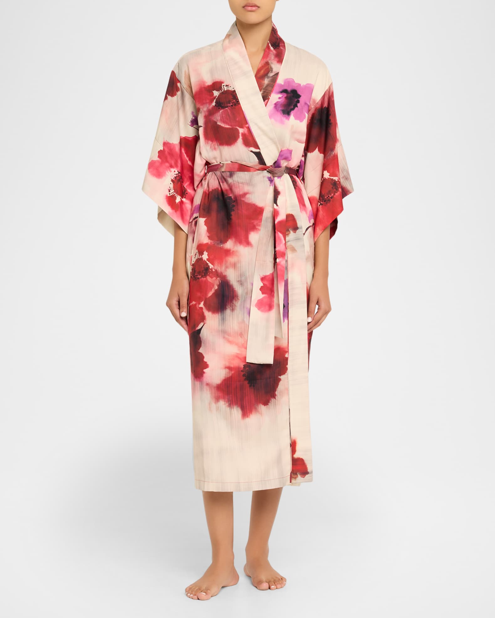 Natori Mizuki Floral-Print Charmeuse Robe | Neiman Marcus