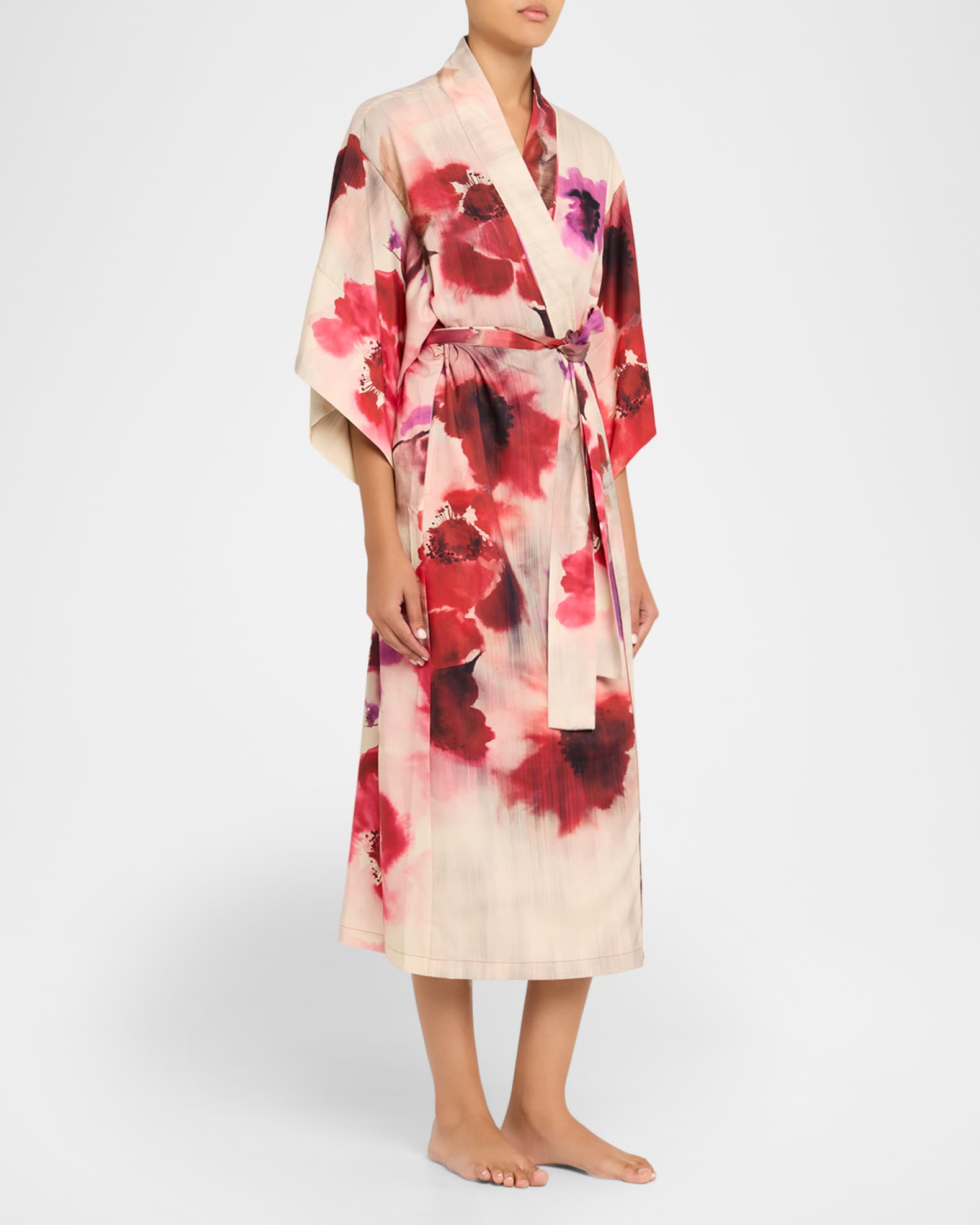 Natori Mizuki Floral-Print Charmeuse Robe | Neiman Marcus