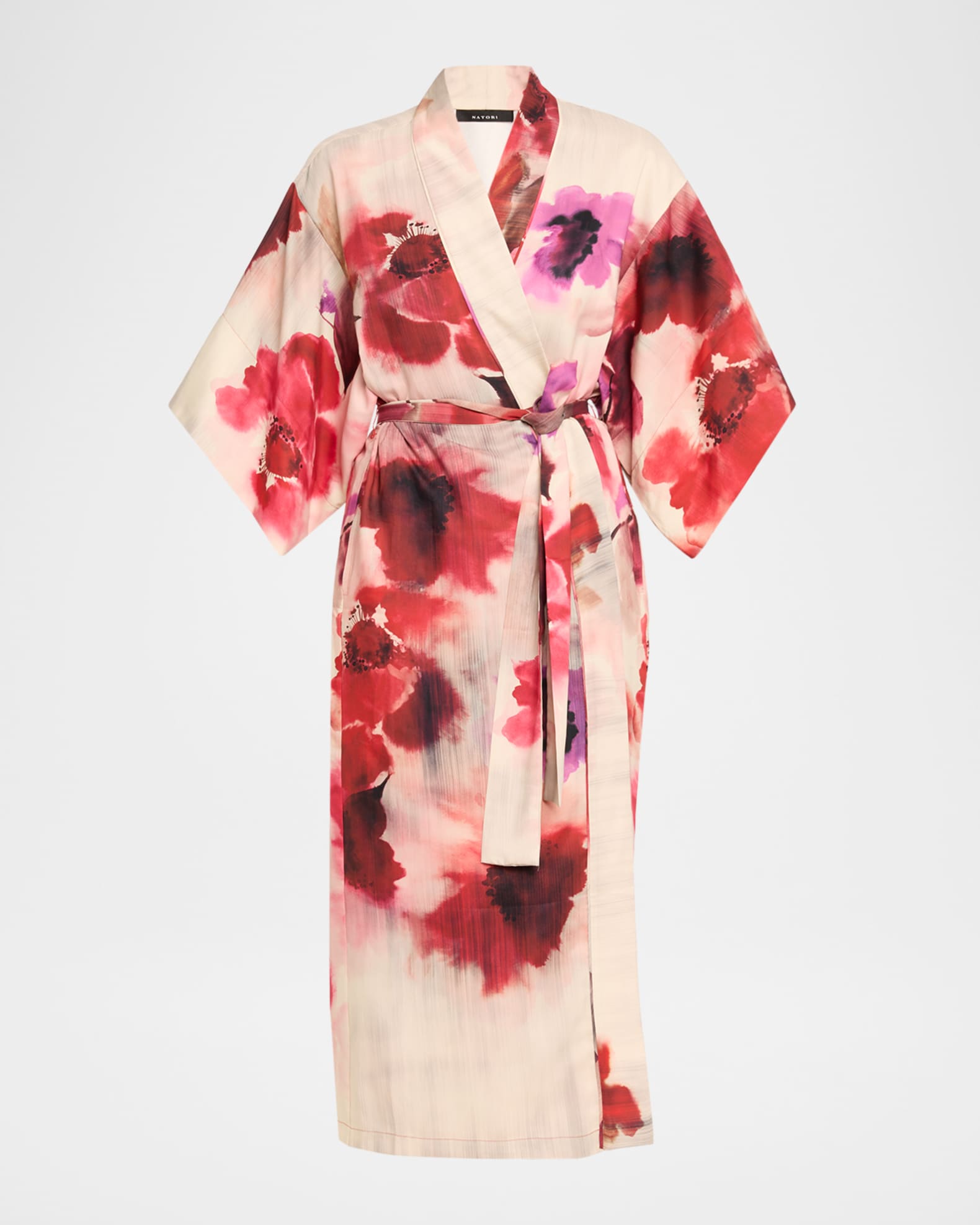 Natori Mizuki Floral-Print Charmeuse Robe | Neiman Marcus