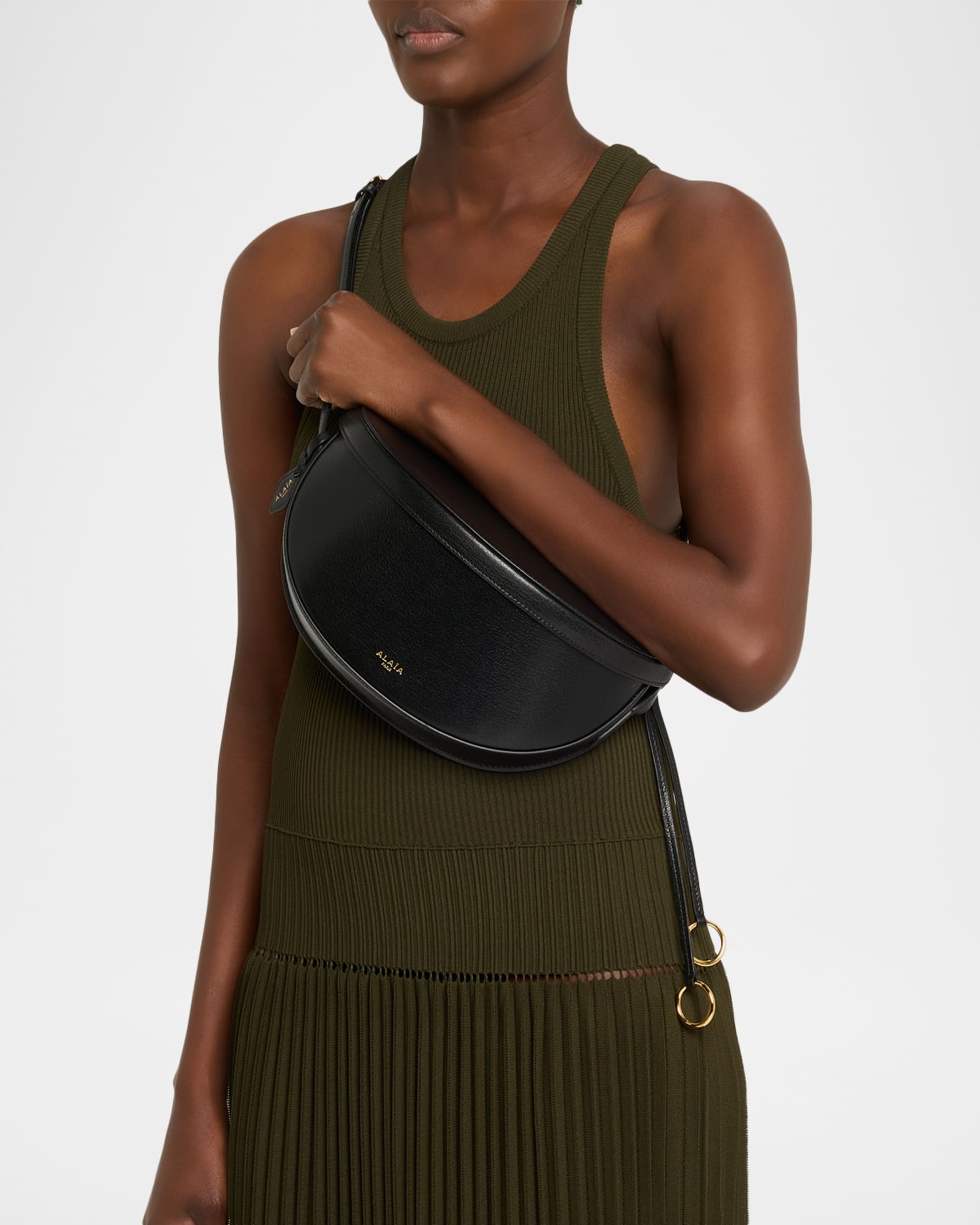 ALAIA East-West Curved Goatskin Leather Shoulder Bag | Neiman Marcus