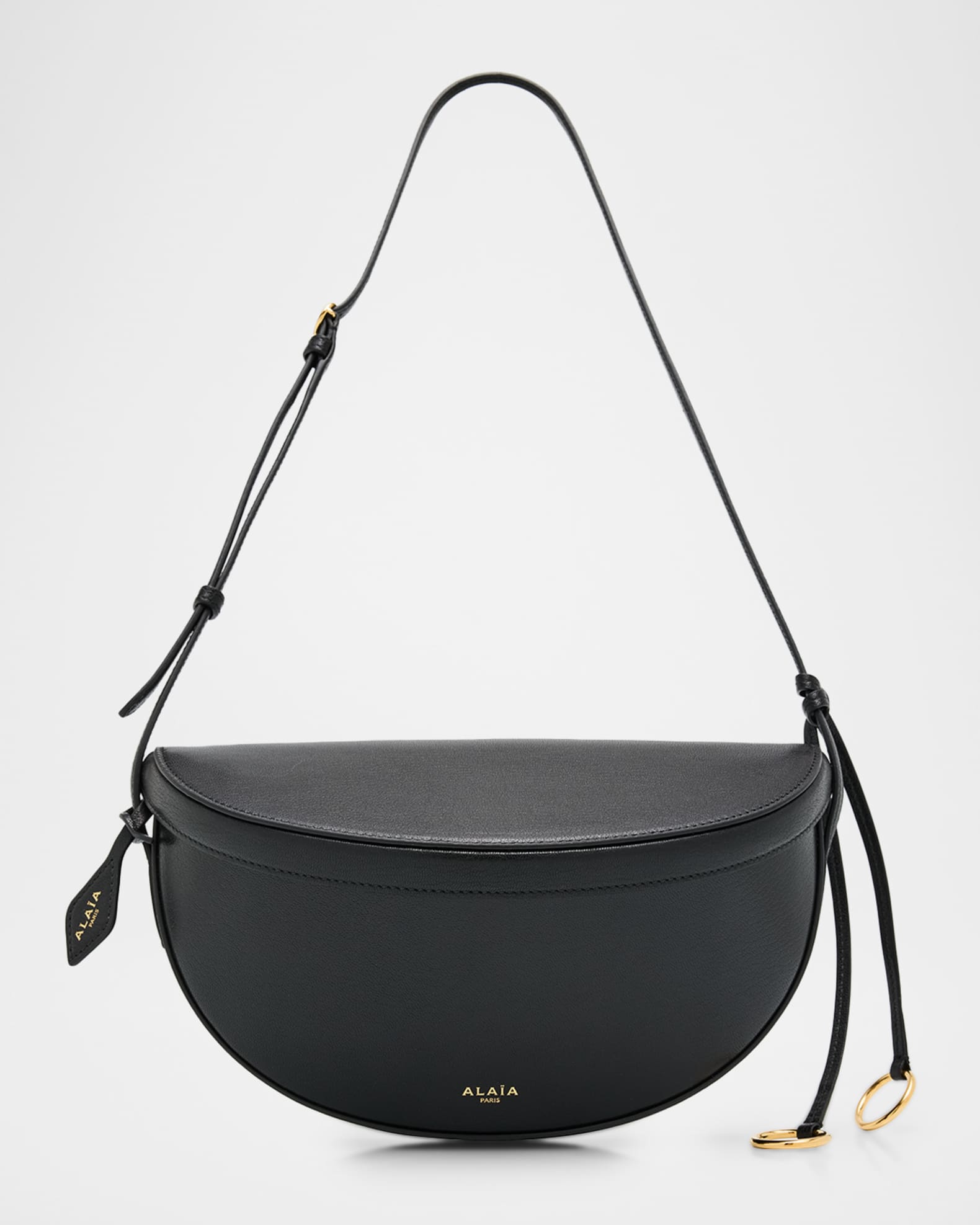 ALAIA East-West Curved Goatskin Leather Shoulder Bag | Neiman Marcus