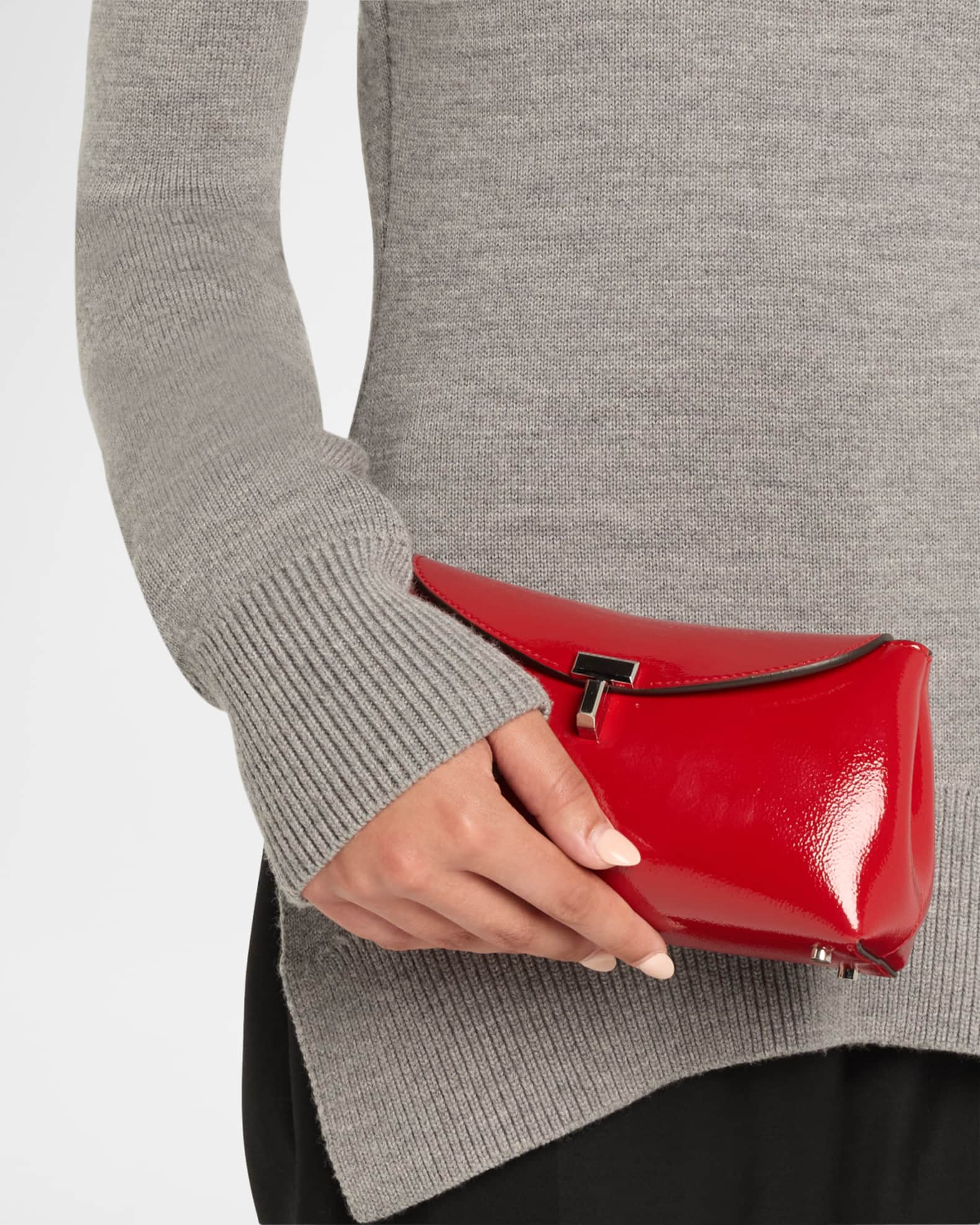 Toteme Mini T-Lock Naplack Leather Clutch | Neiman Marcus