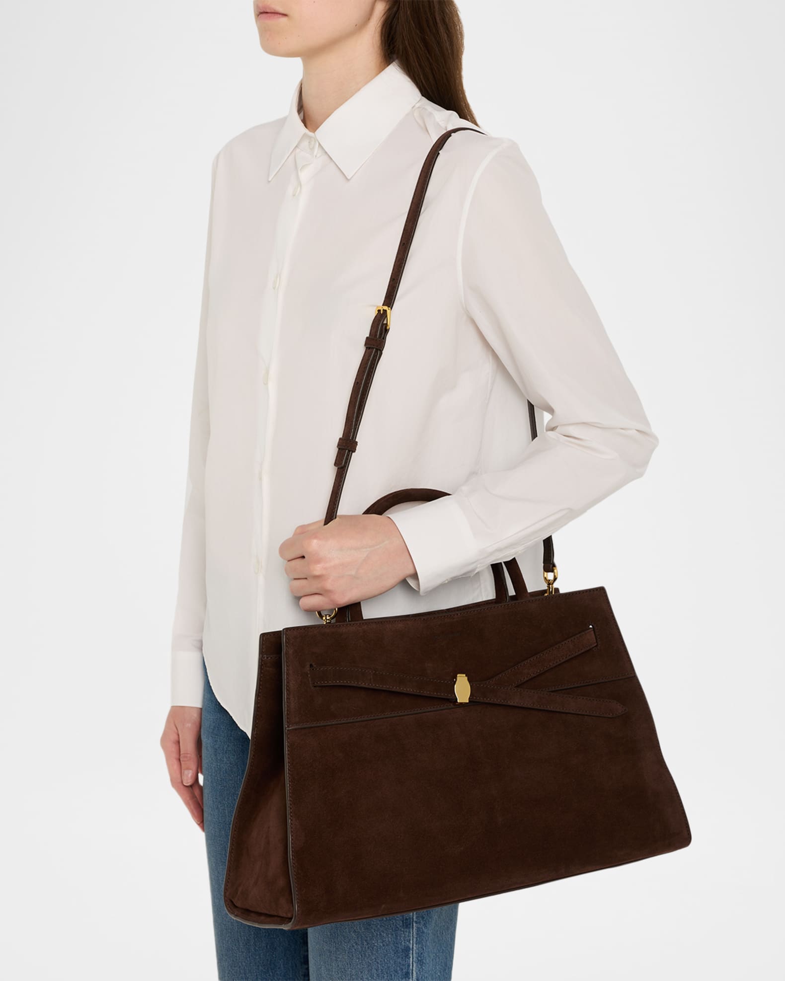 Veronica Beard Dash Large Belted Suede Shoulder Bag | Neiman Marcus