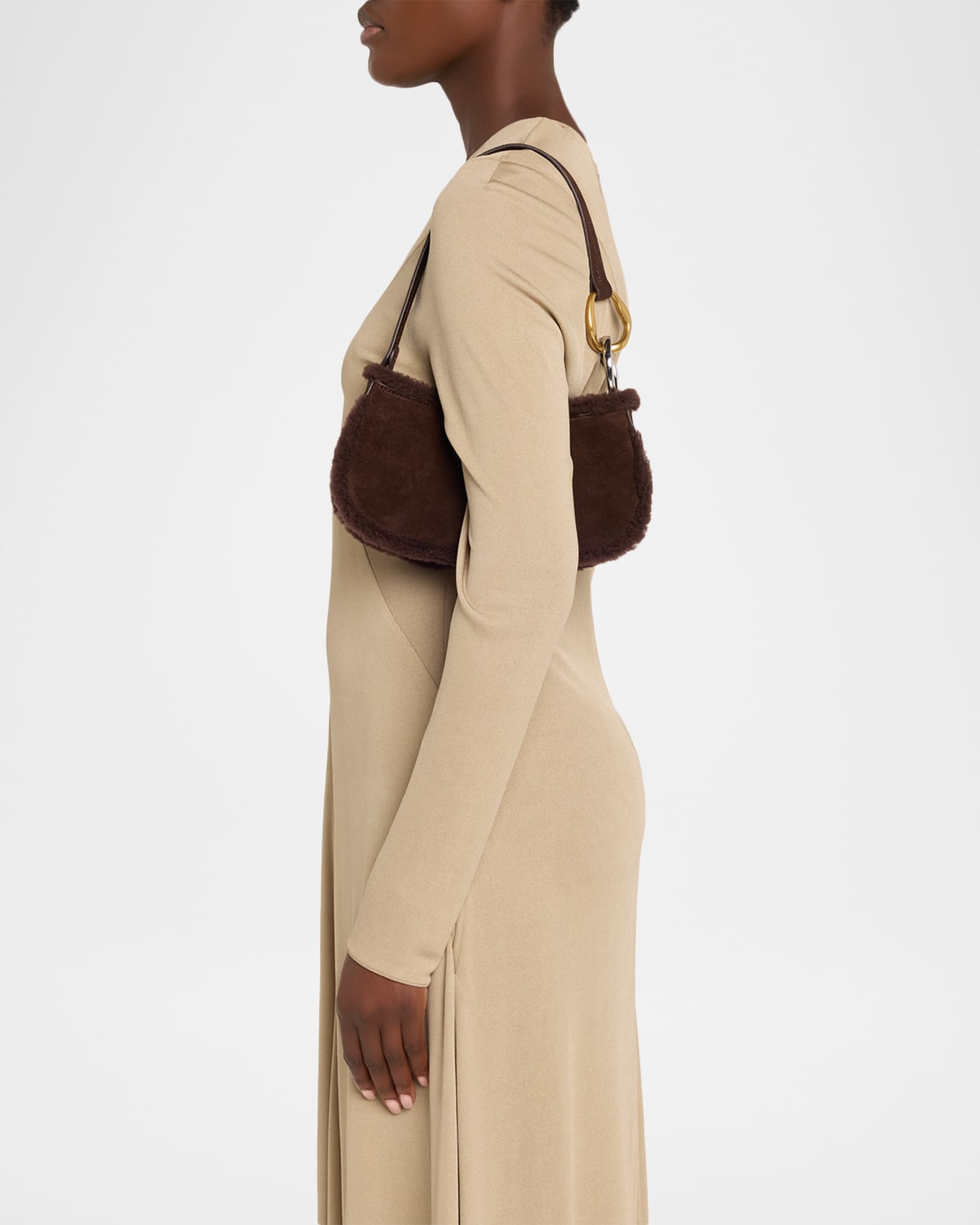 STAUD Ollie Shearling-Trim Suede Shoulder Bag | Neiman Marcus