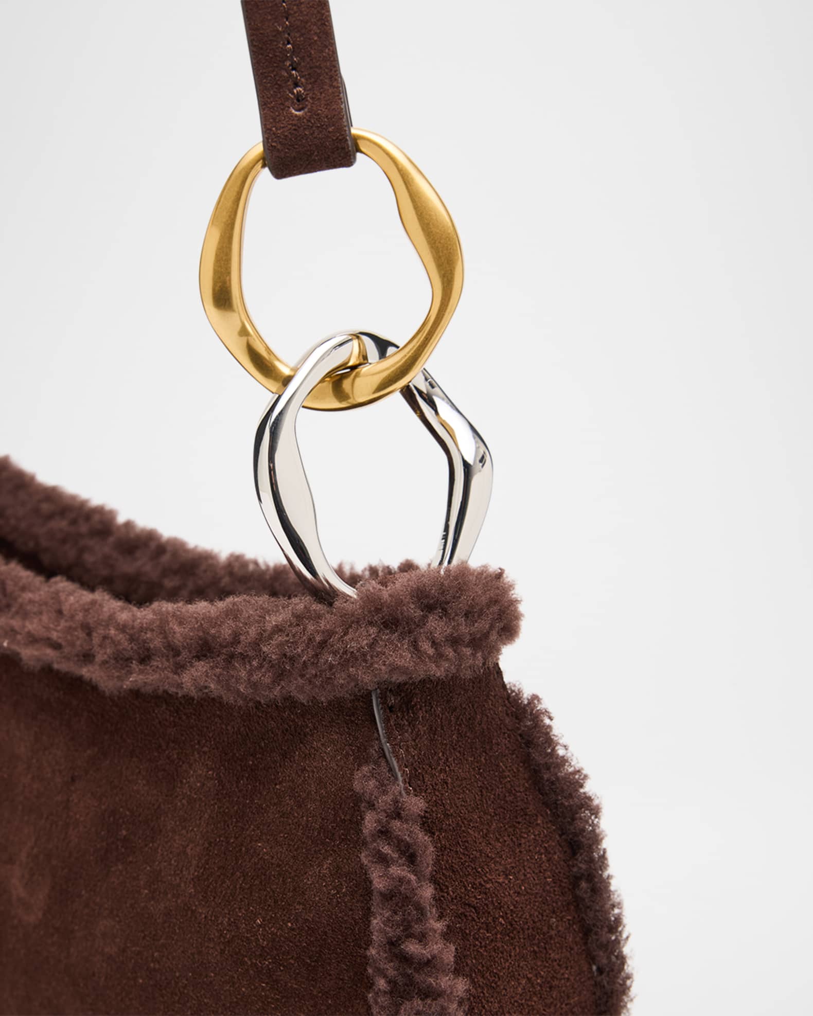 STAUD Ollie Shearling-Trim Suede Shoulder Bag | Neiman Marcus