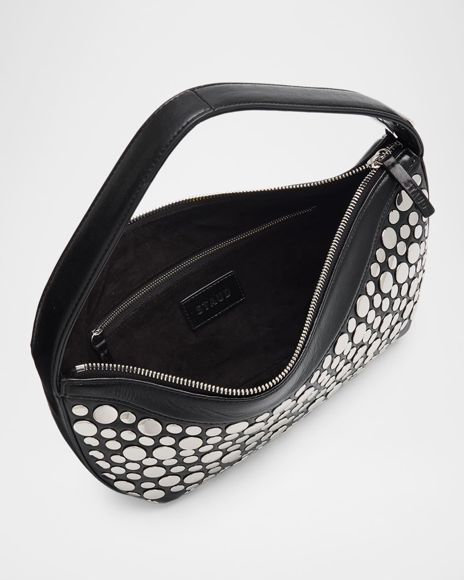 STAUD Demy Mirror-Embellished Leather Shoulder Bag | Neiman Marcus