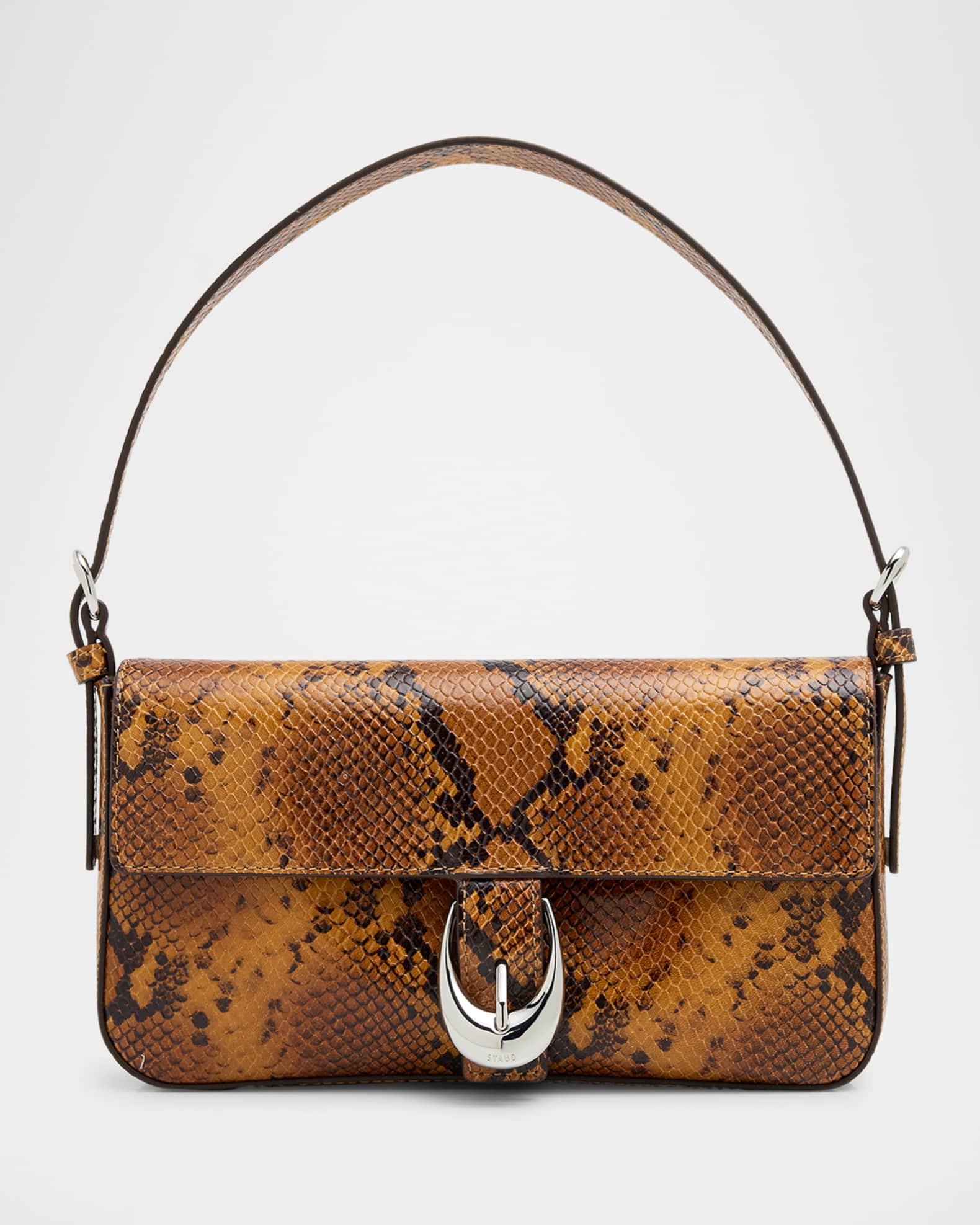 STAUD Harlow Python-Embossed Leather Shoulder Bag | Neiman Marcus