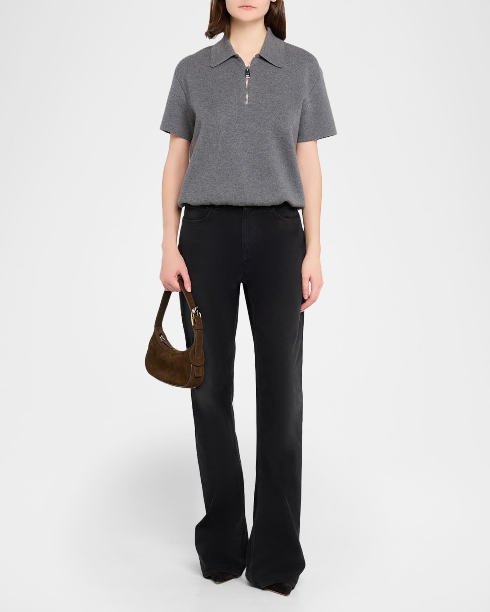 STAUD Owen Buckle-Embellished Suede Shoulder Bag | Neiman Marcus