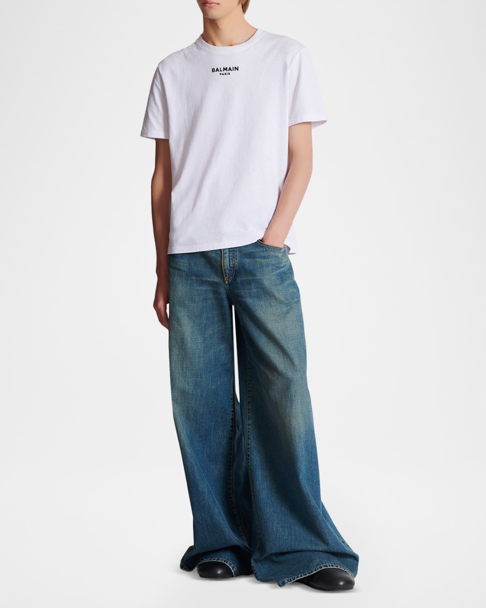 Balmain Men's Embroidered Small Logo Cotton T-Shirt | Neiman Marcus