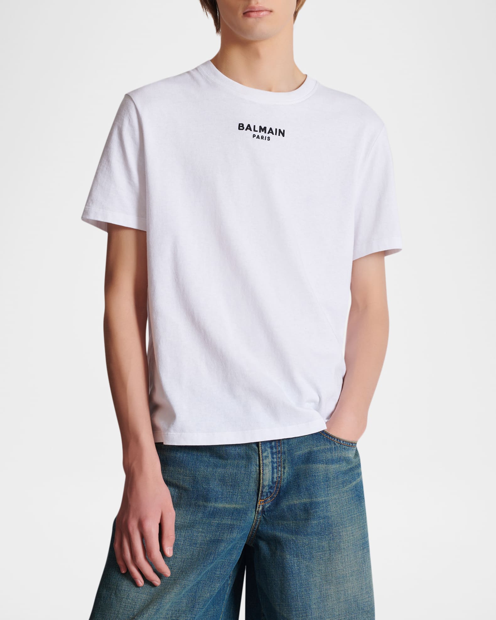 Balmain Men's Embroidered Small Logo Cotton T-Shirt | Neiman Marcus