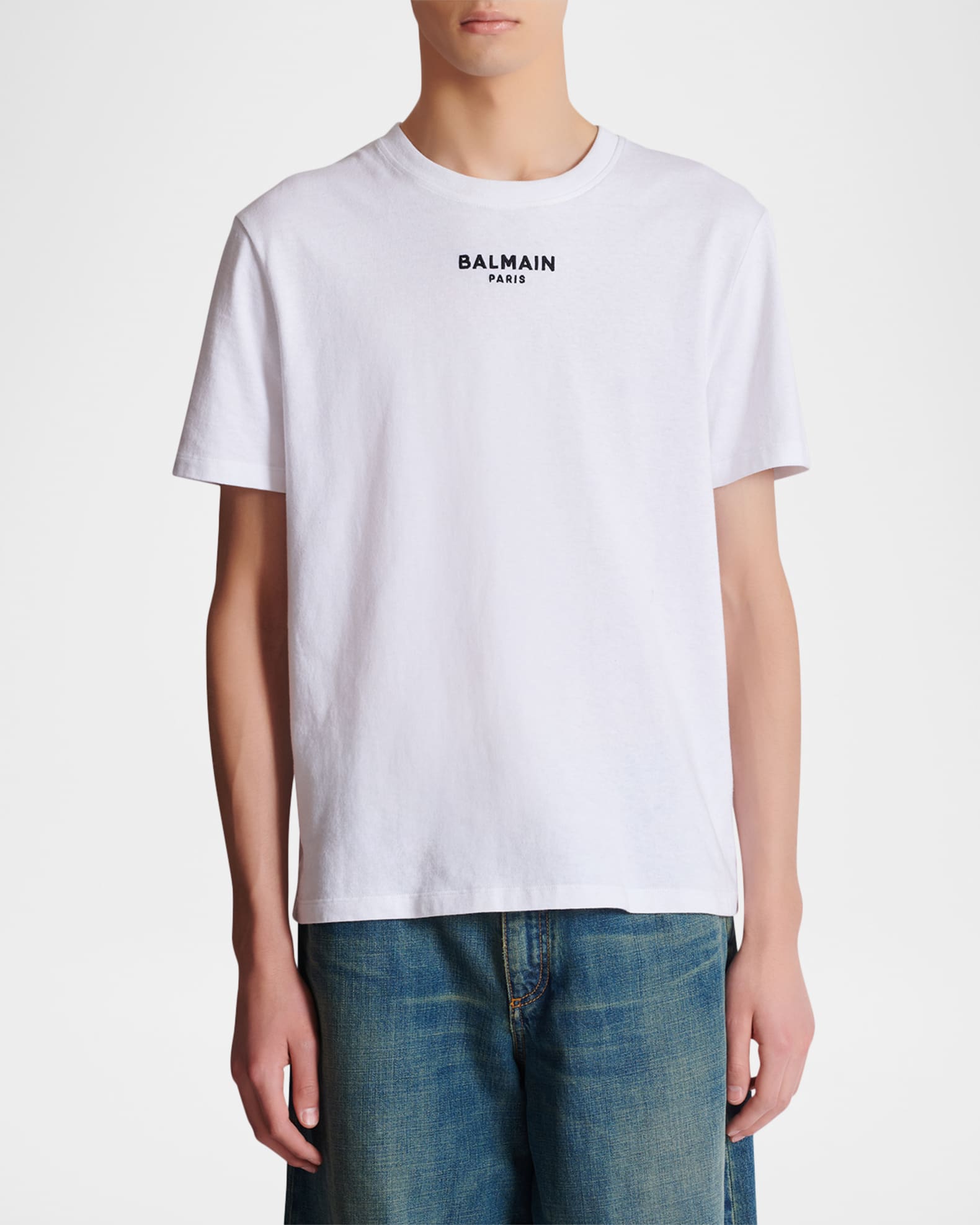 Balmain Men's Embroidered Small Logo Cotton T-Shirt | Neiman Marcus