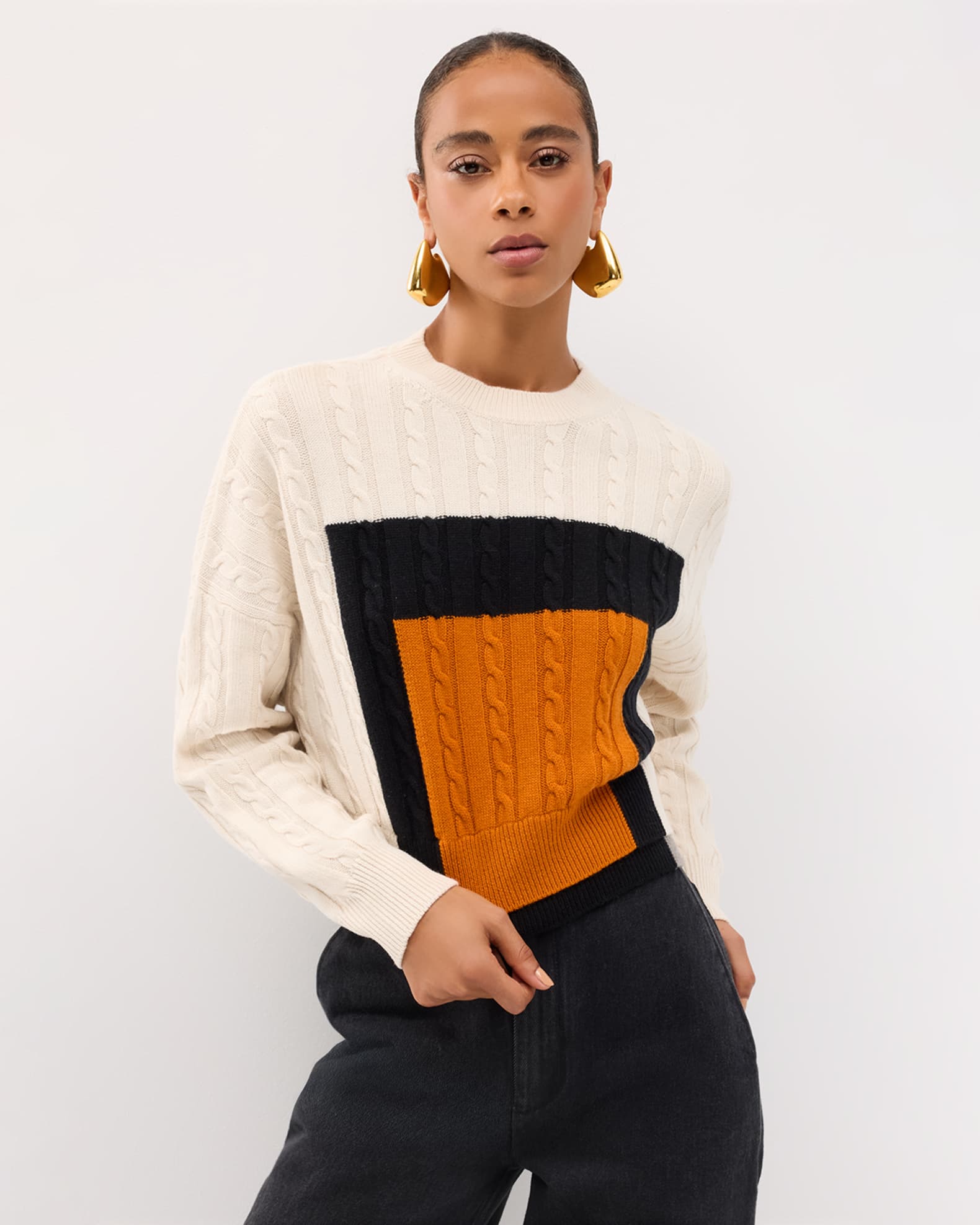 Loewe x Albers Cable Knit Crop Crewneck Sweater | Neiman Marcus
