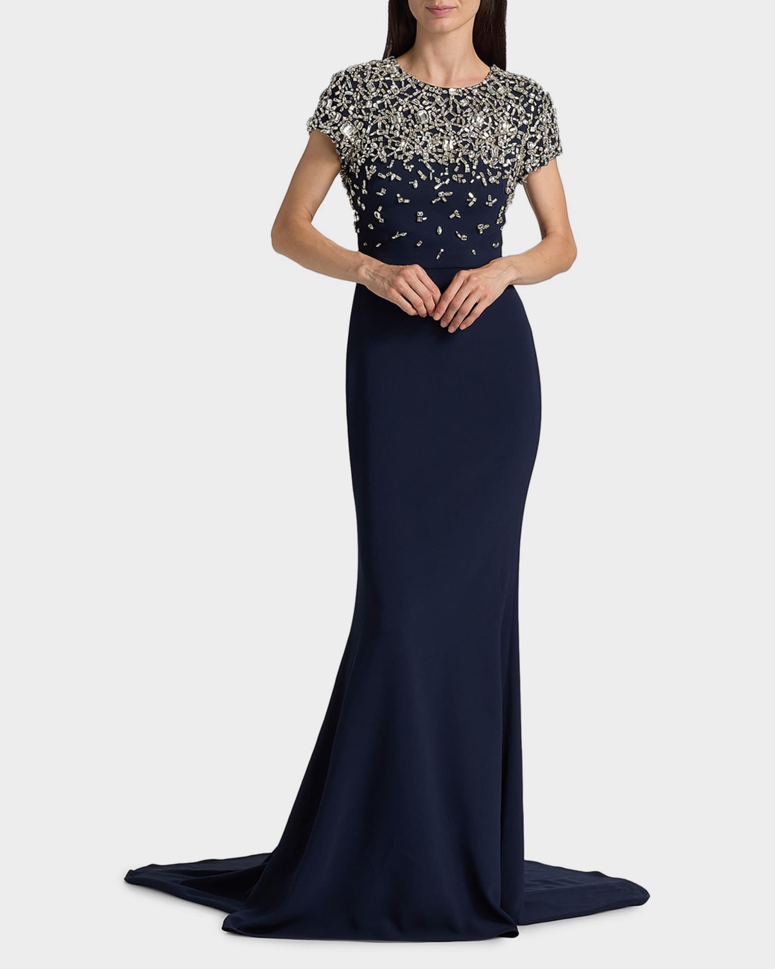 Oscar de la Renta Mosaic Crystal Embroidered Cady Gown | Neiman Marcus