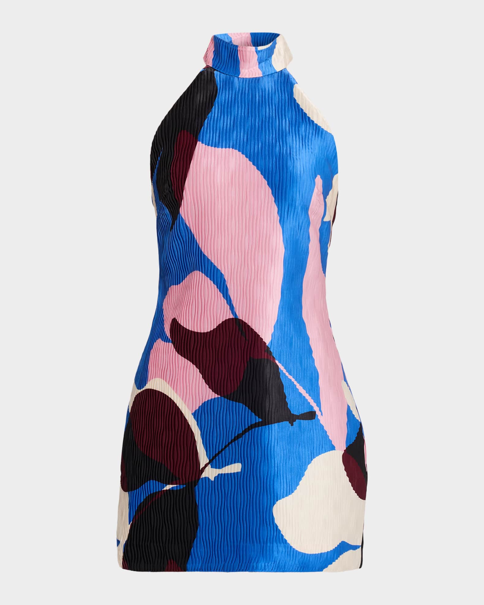 REBECCA VALLANCE Mika Pleated Floral-Print Halter Mini Dress | Neiman ...