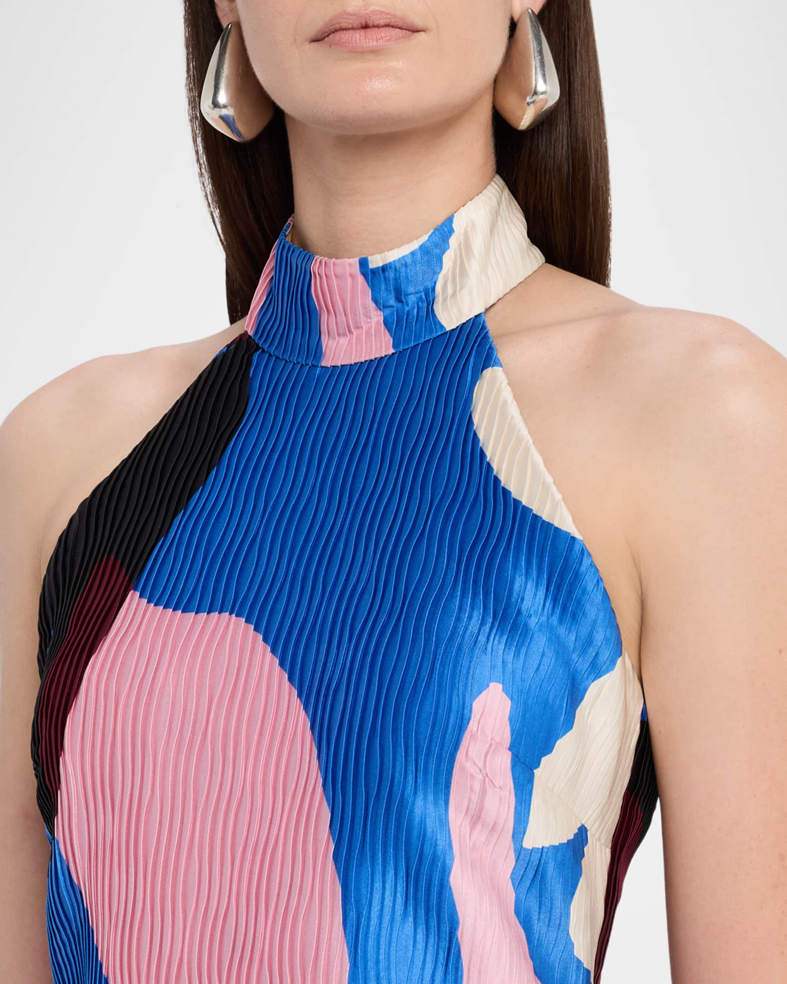 REBECCA VALLANCE Mika Pleated Floral-Print Halter Mini Dress | Neiman ...