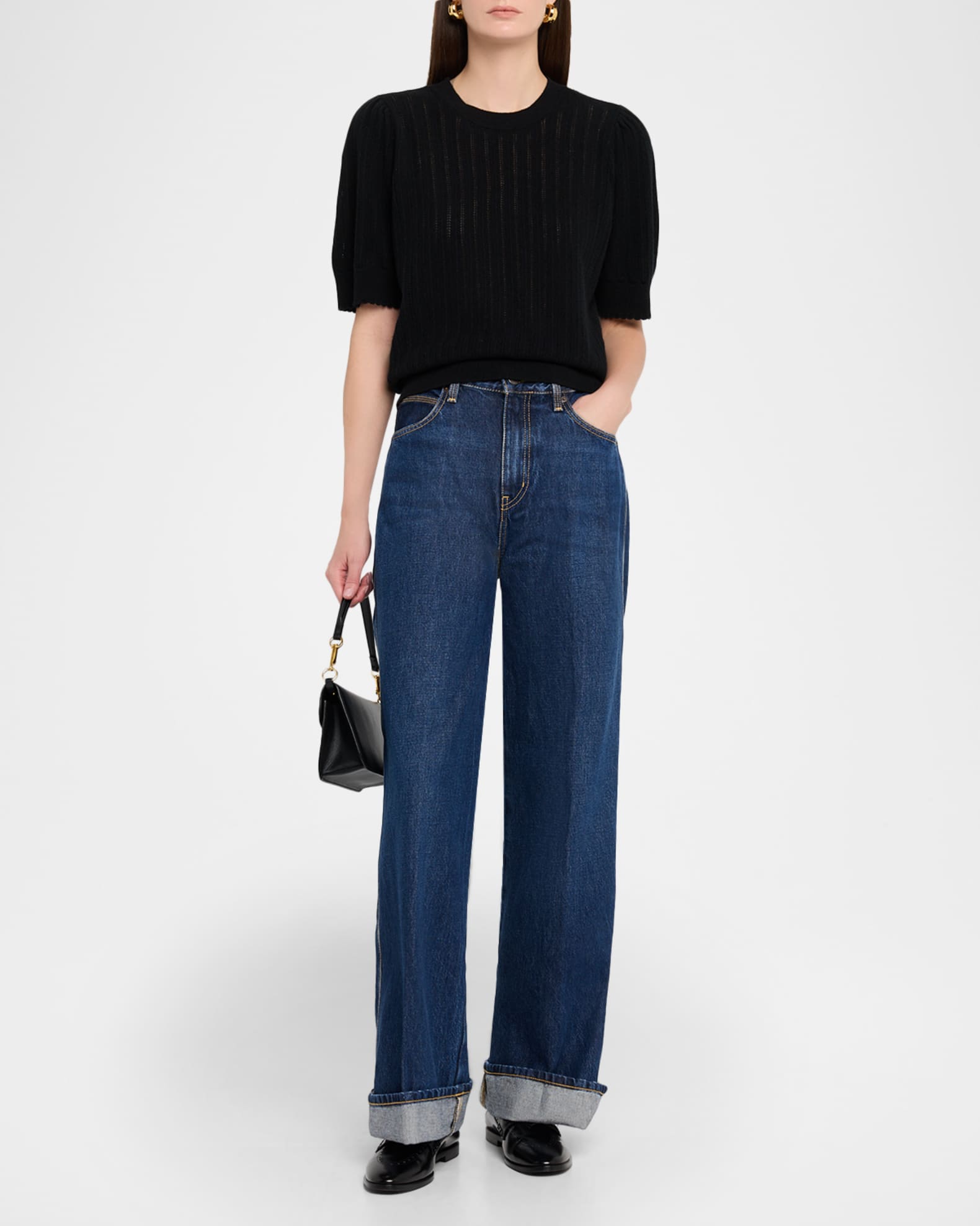 FRAME The Cuffed Wide Jeans | Neiman Marcus