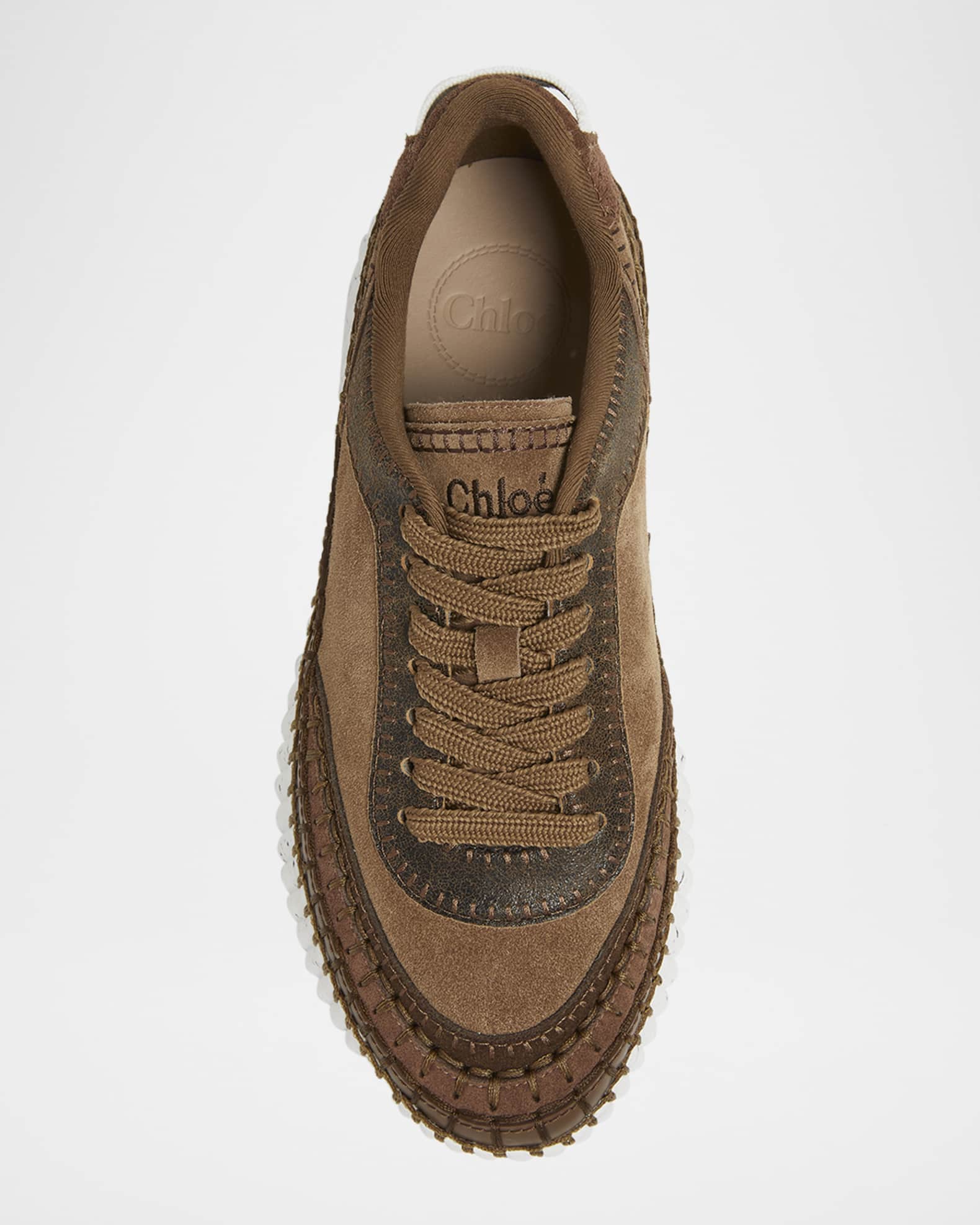 Chloe Nama Mixed Leather Low-Top Platform Sneakers | Neiman Marcus