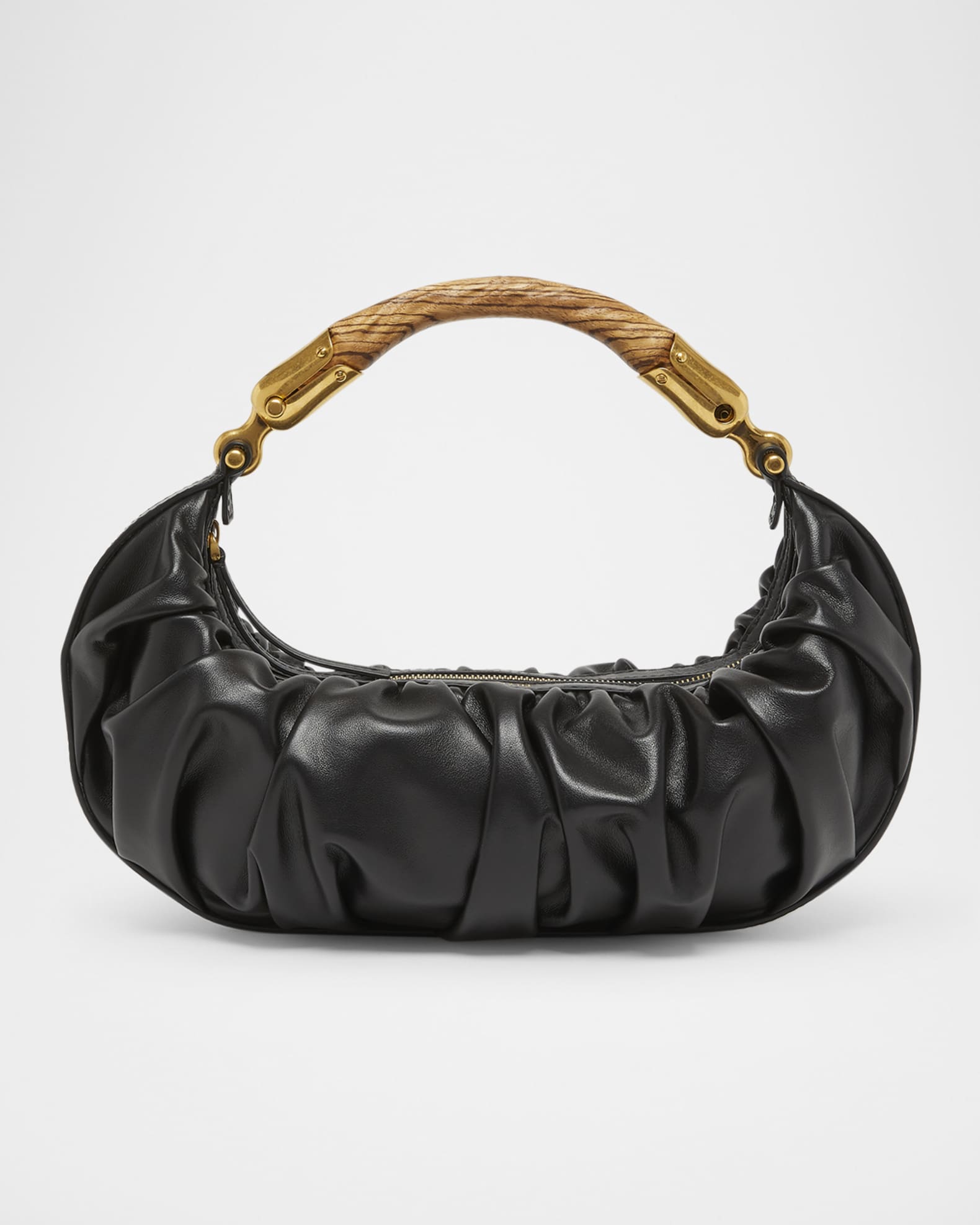 Balmain Ebene Medium Ruched Top-Handle Bag in Leather | Neiman Marcus