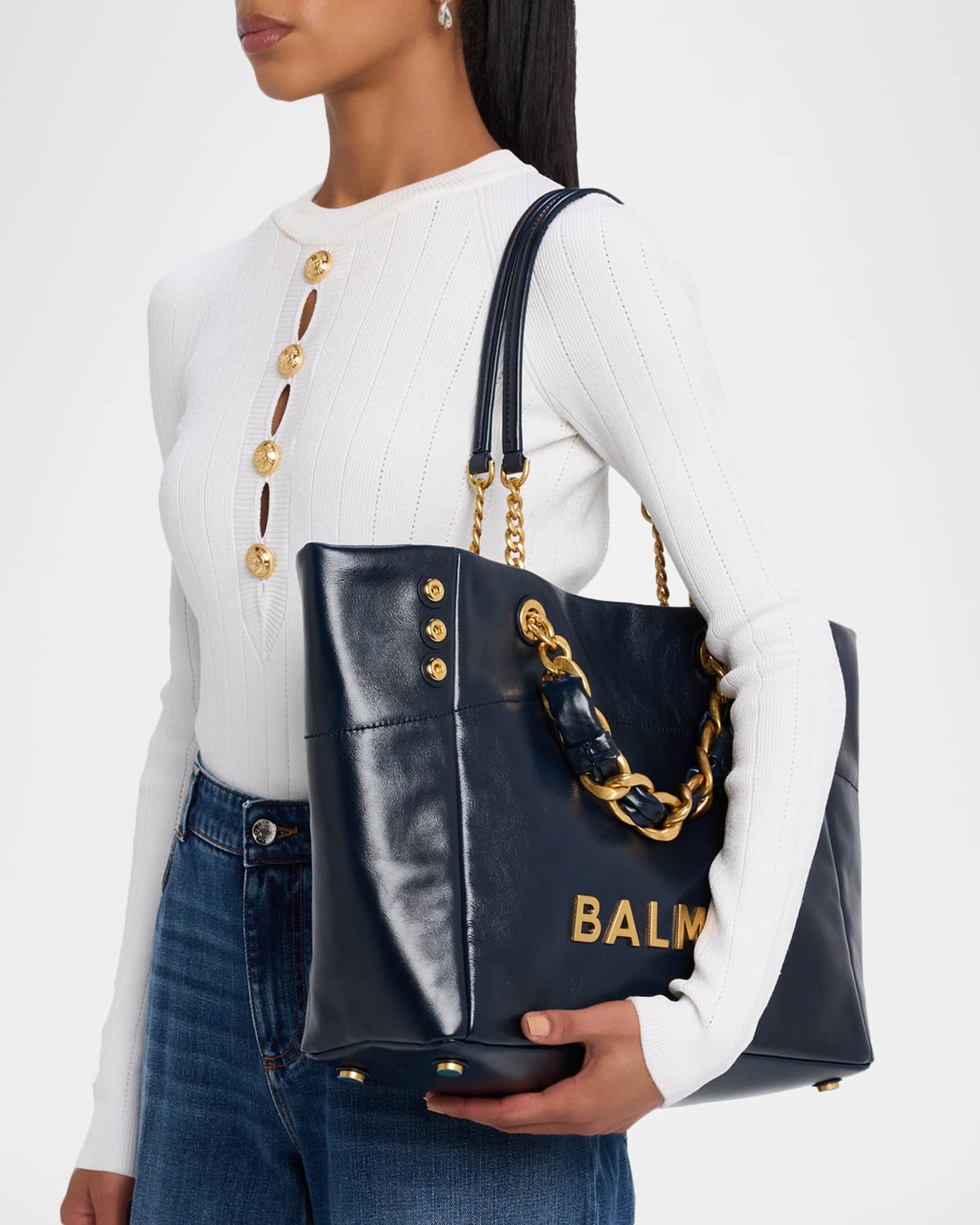 Balmain Soft Leather Tote Bag | Neiman Marcus