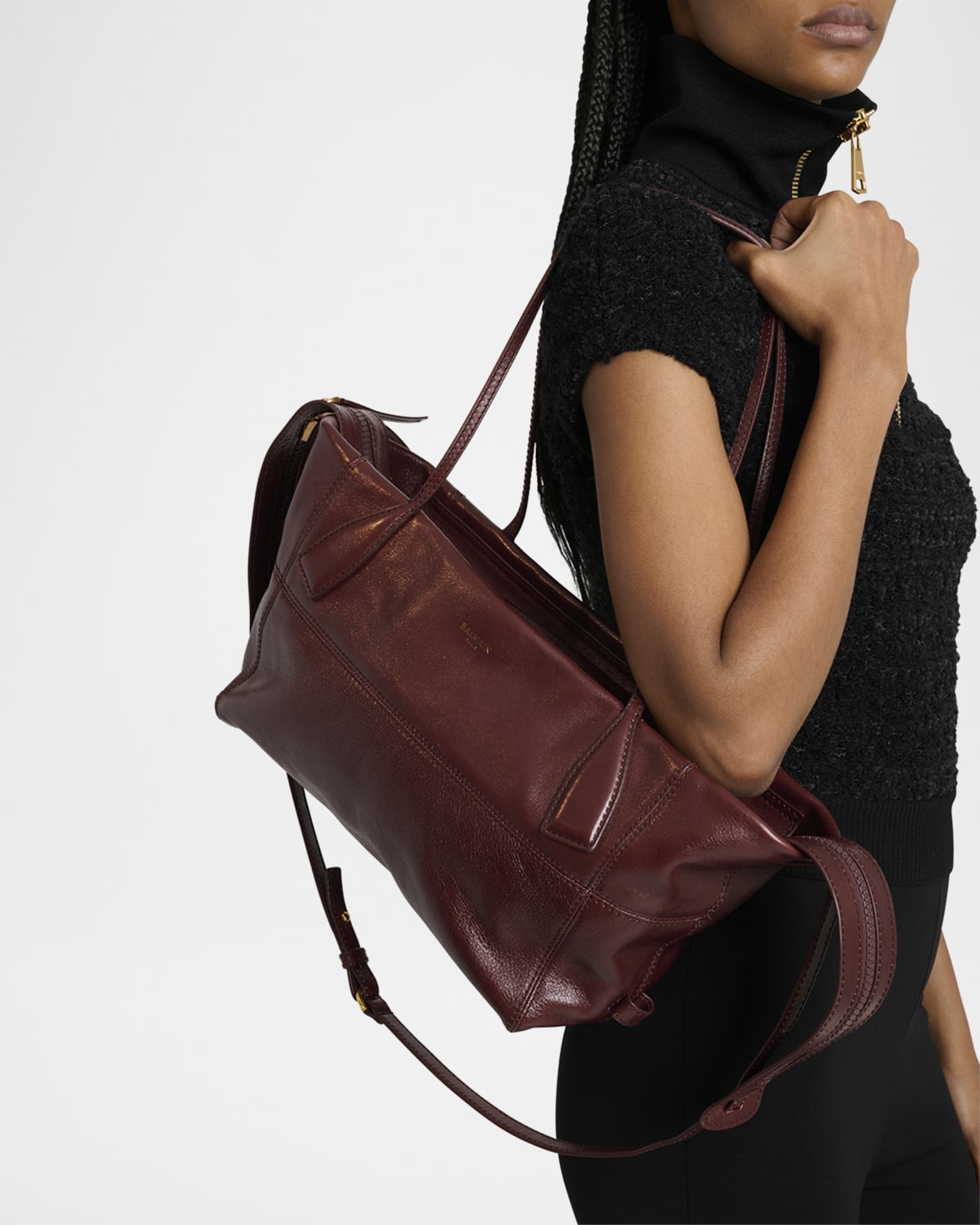 Balmain Track Tote Bag in Paneled Leather | Neiman Marcus