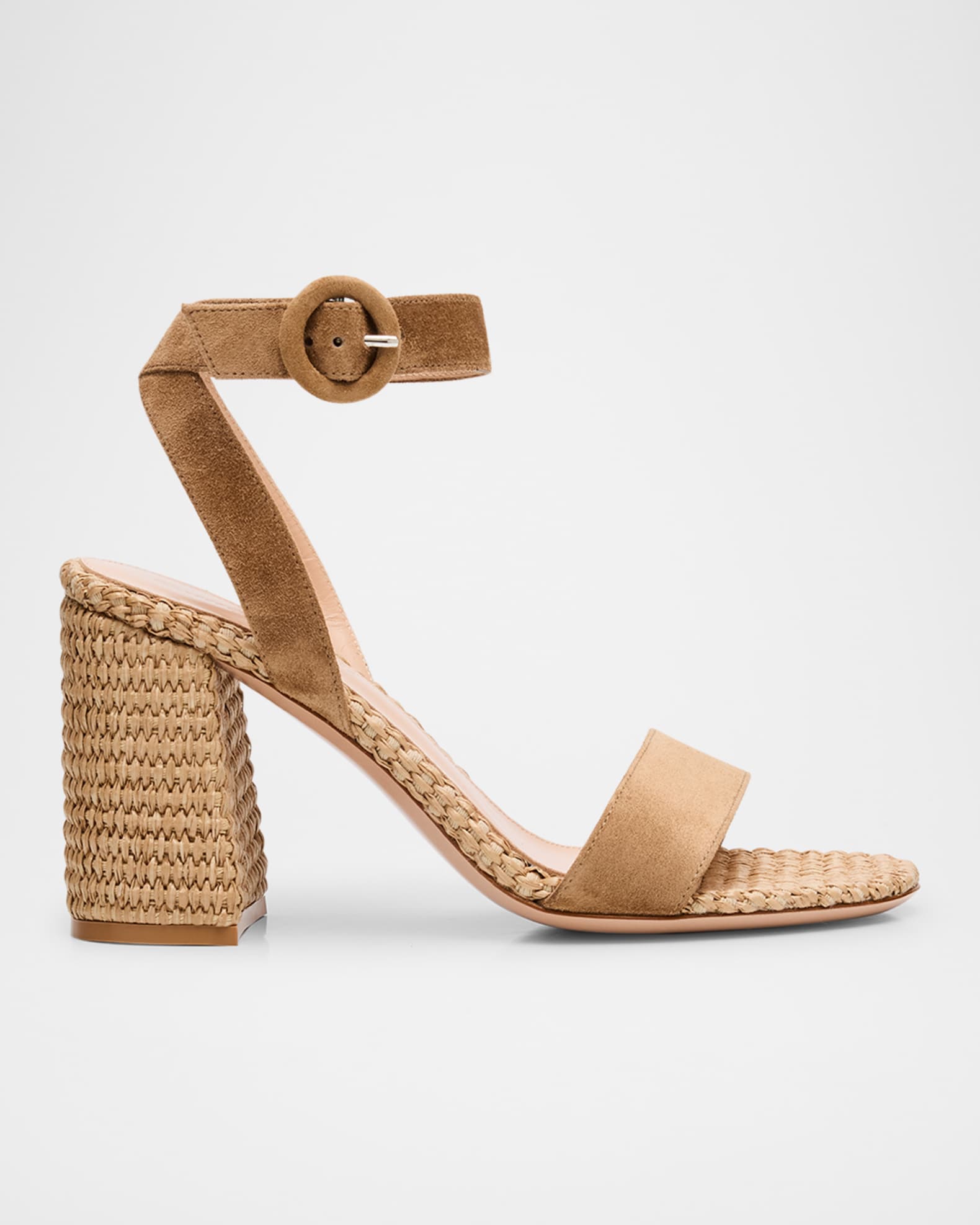 Gianvito Rossi Suede Raffia Ankle-Strap Sandals | Neiman Marcus