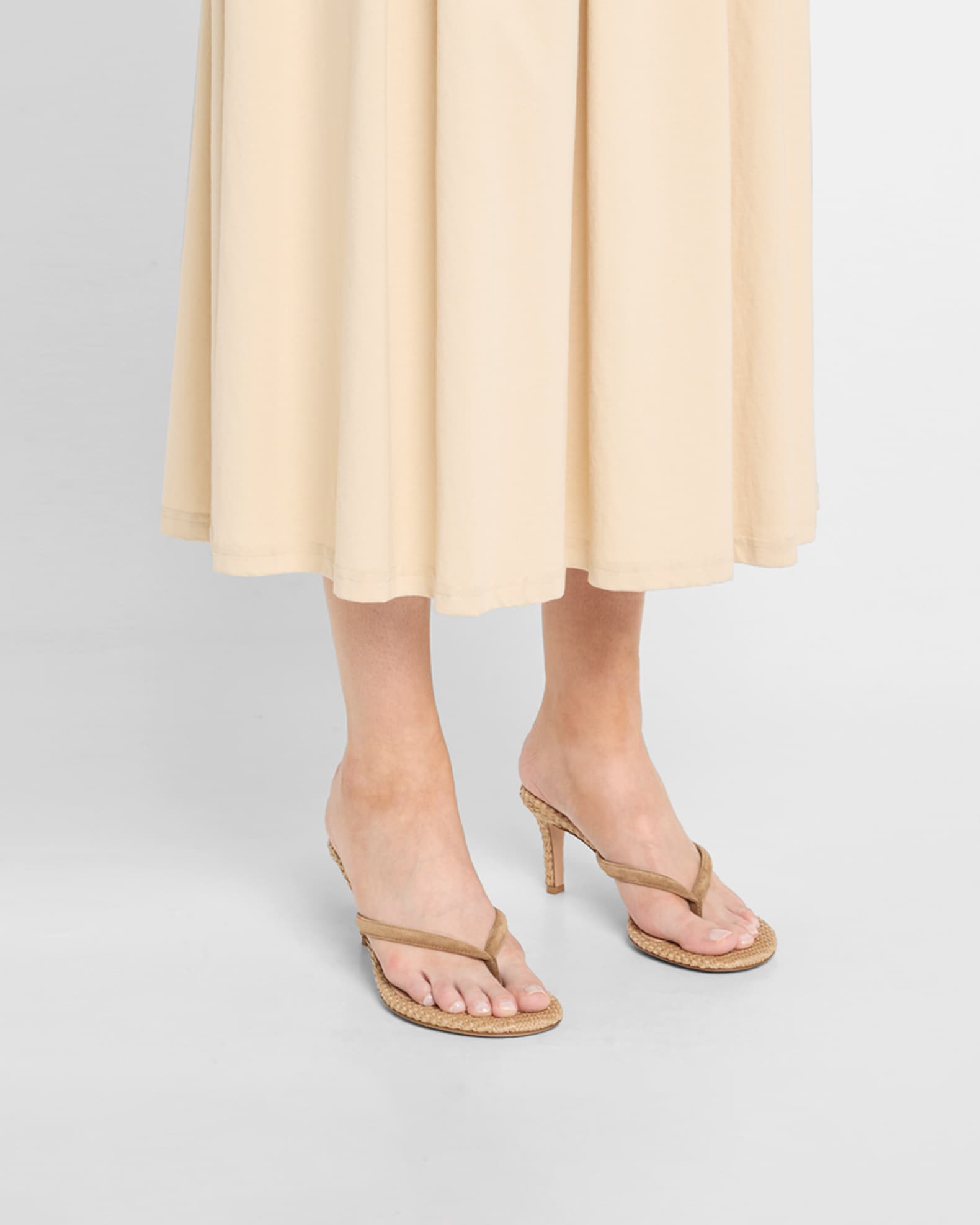 Gianvito Rossi Suede Raffia Heeled Thong Sandals | Neiman Marcus