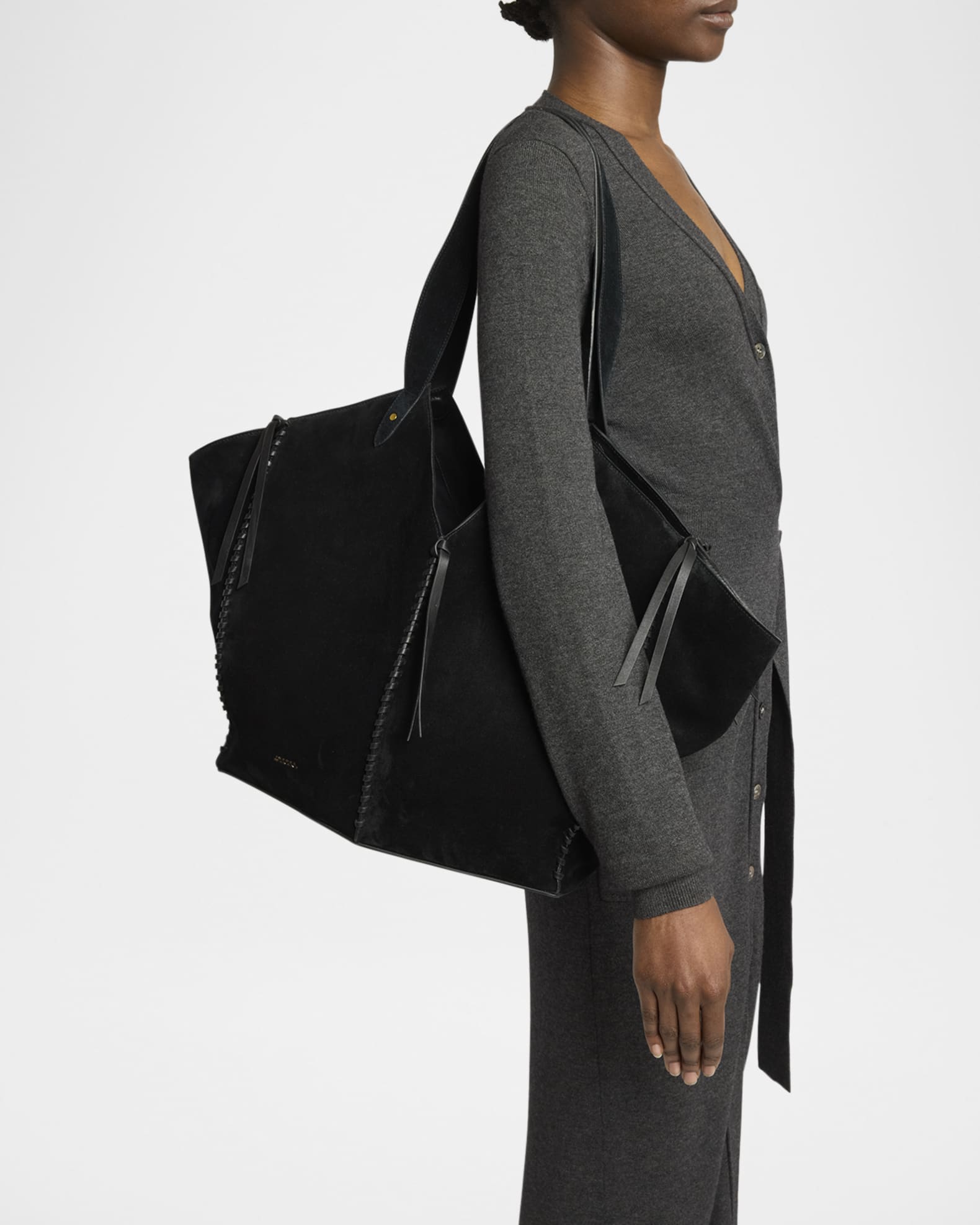 Isabel Marant Tampa Braided Leather-Trim Suede Tote Bag | Neiman Marcus