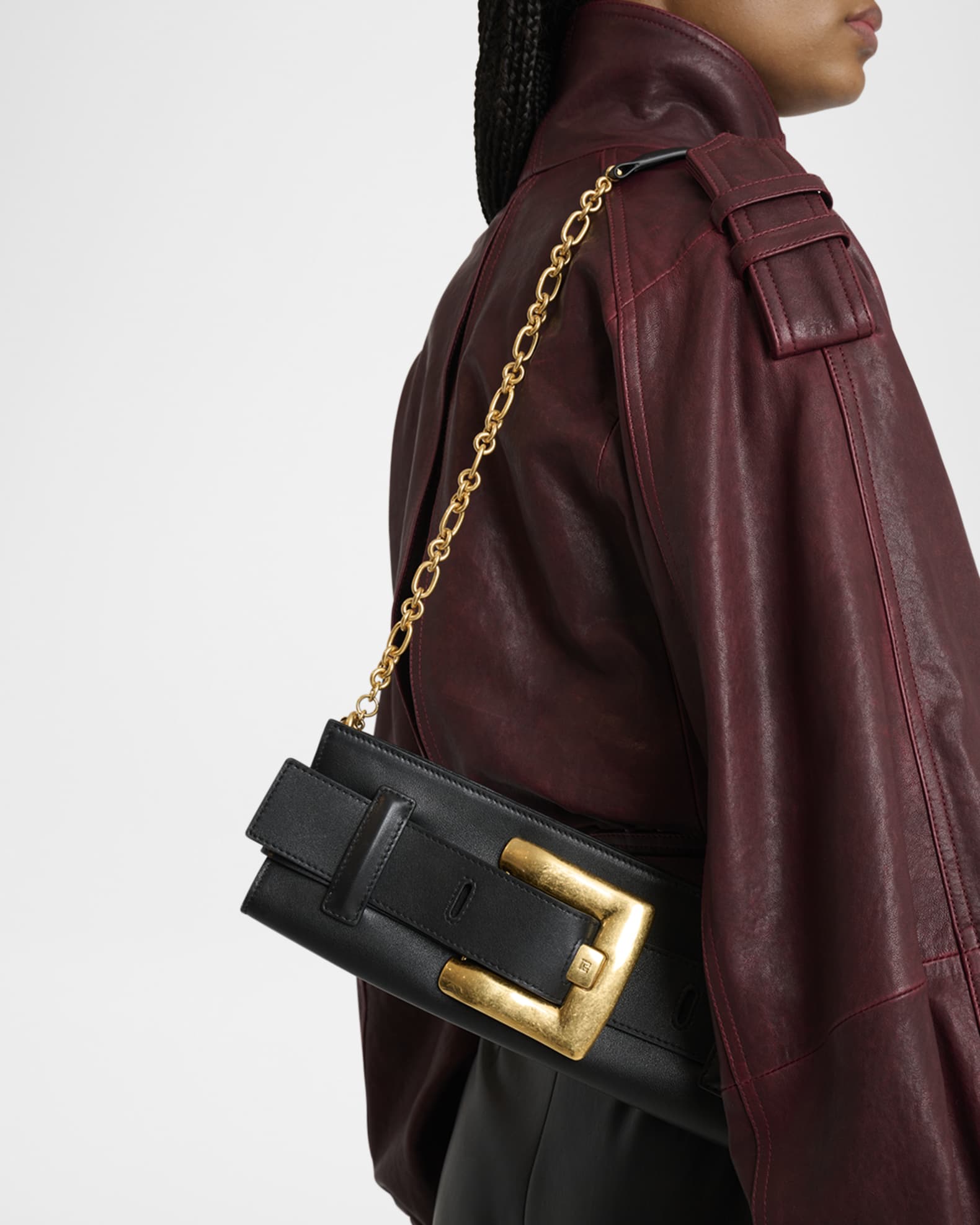 Balmain Anthem Belted Clutch Bag in Leather | Neiman Marcus