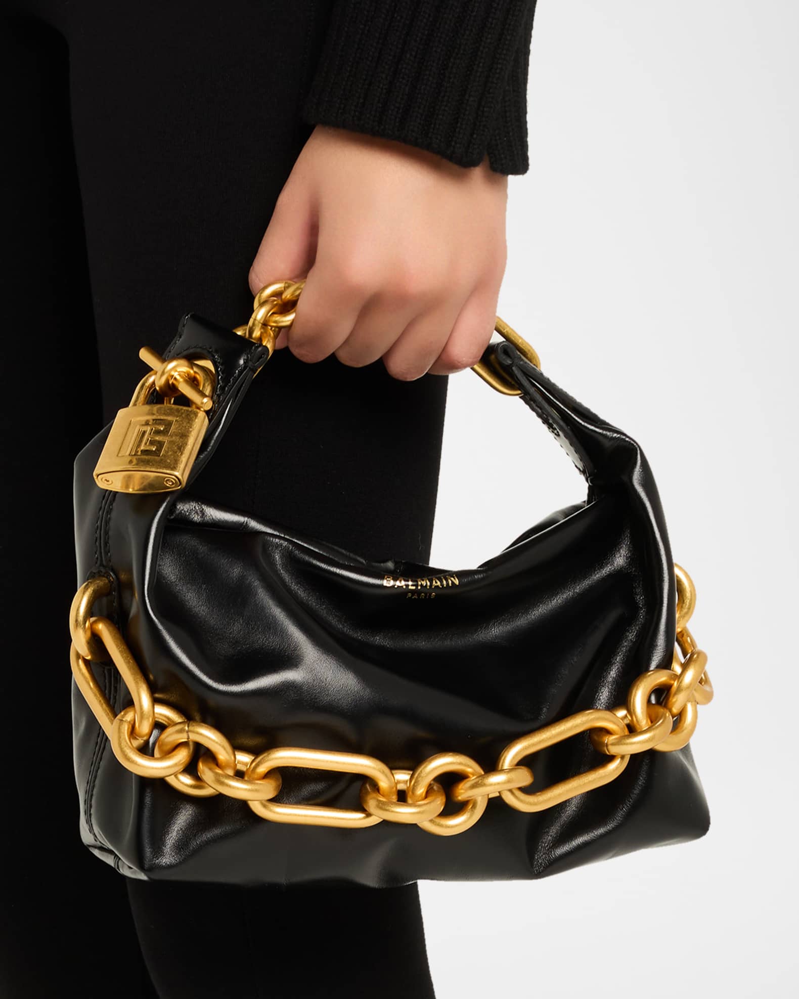 Balmain Sync Mini Chain Leather Top-Handle Bag | Neiman Marcus