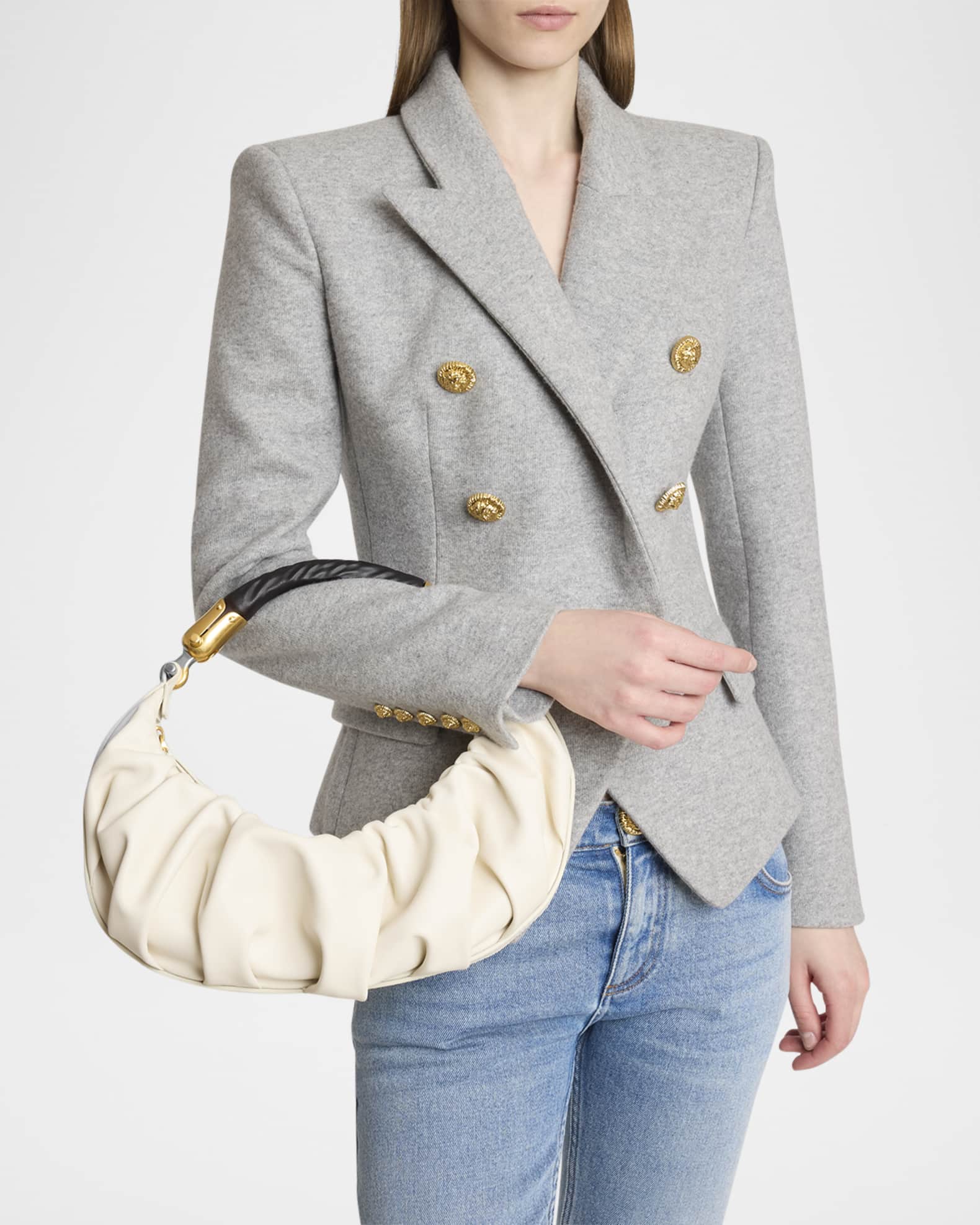 Balmain Ebene Medium Ruched Top-Handle Bag in Leather | Neiman Marcus