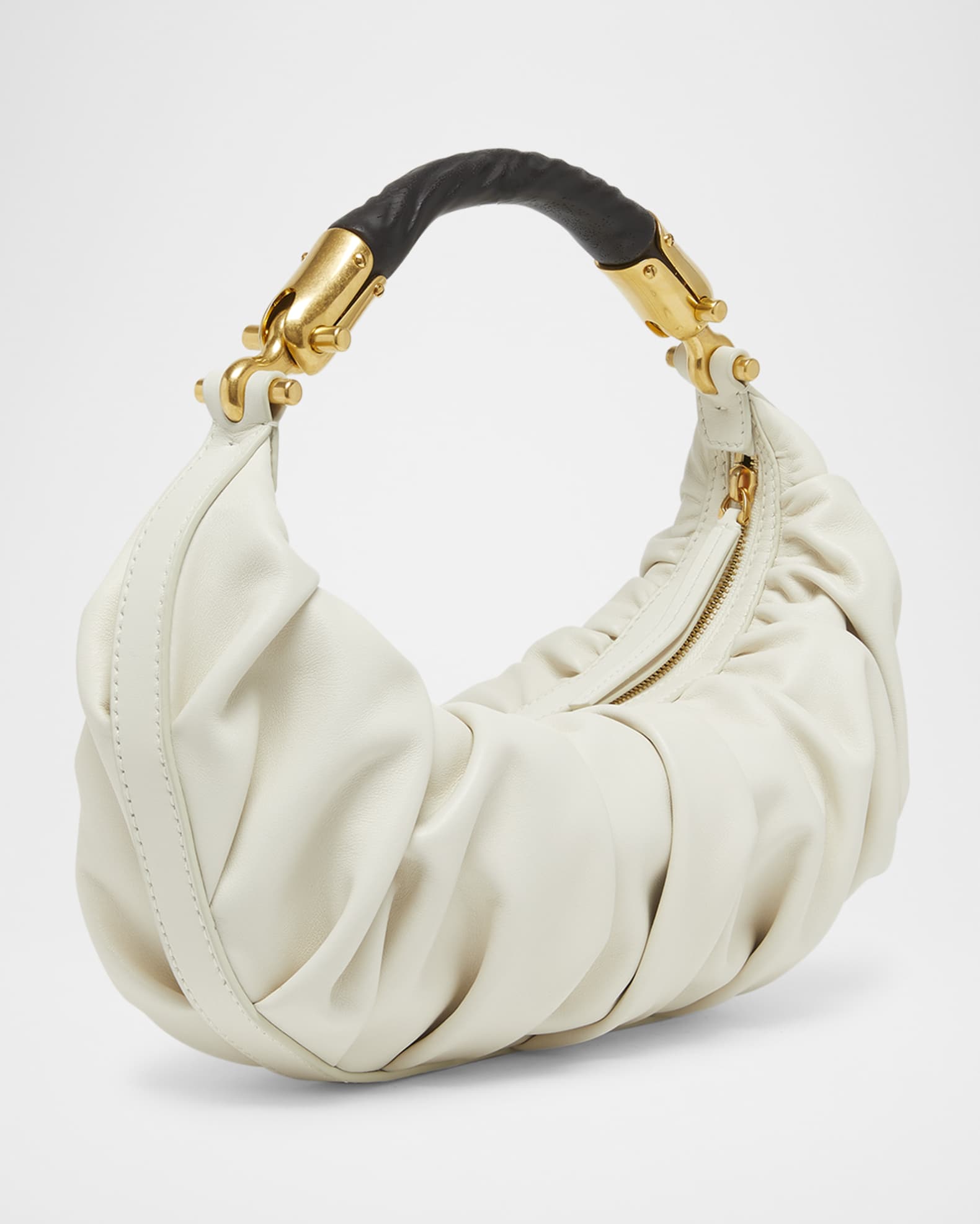 Balmain Ebene Medium Ruched Top-Handle Bag in Leather | Neiman Marcus