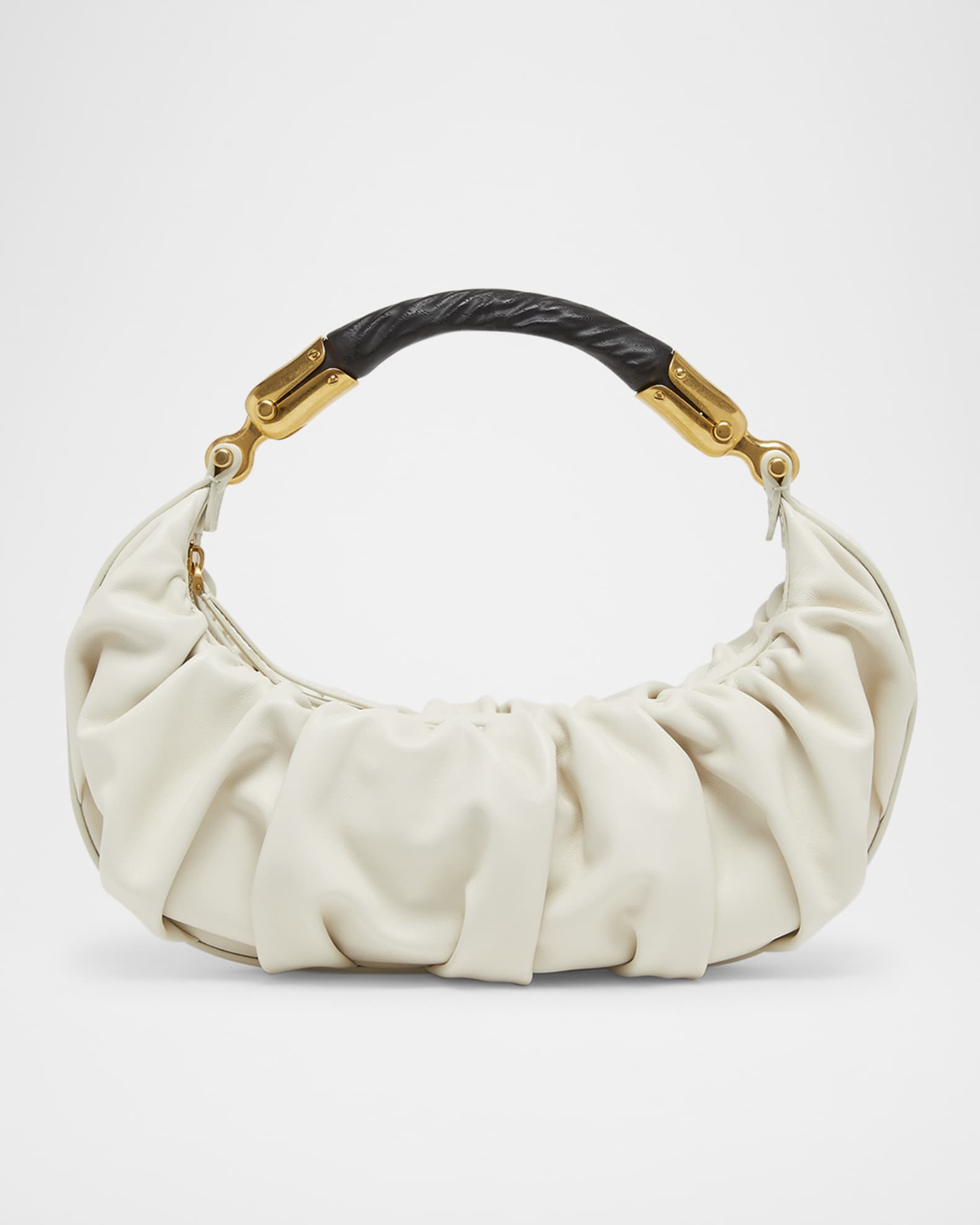 Balmain Ebene Medium Ruched Top-Handle Bag in Leather | Neiman Marcus
