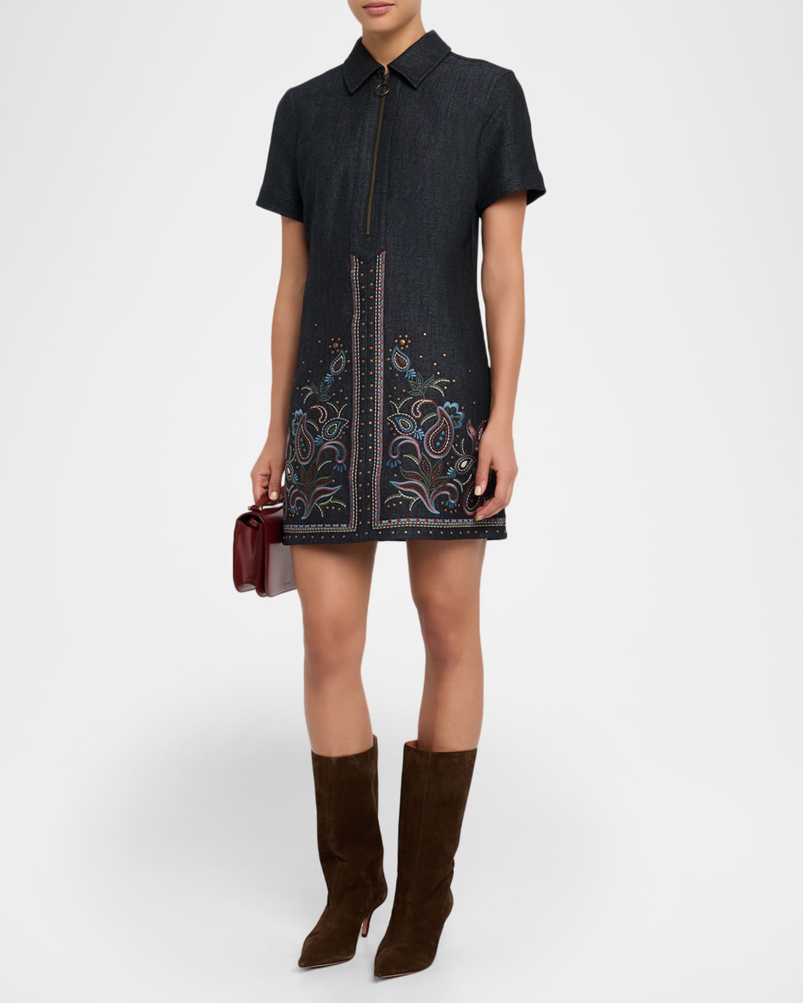Ramy Brook Kristen Embroidered Denim Mini Dress Neiman Marcus